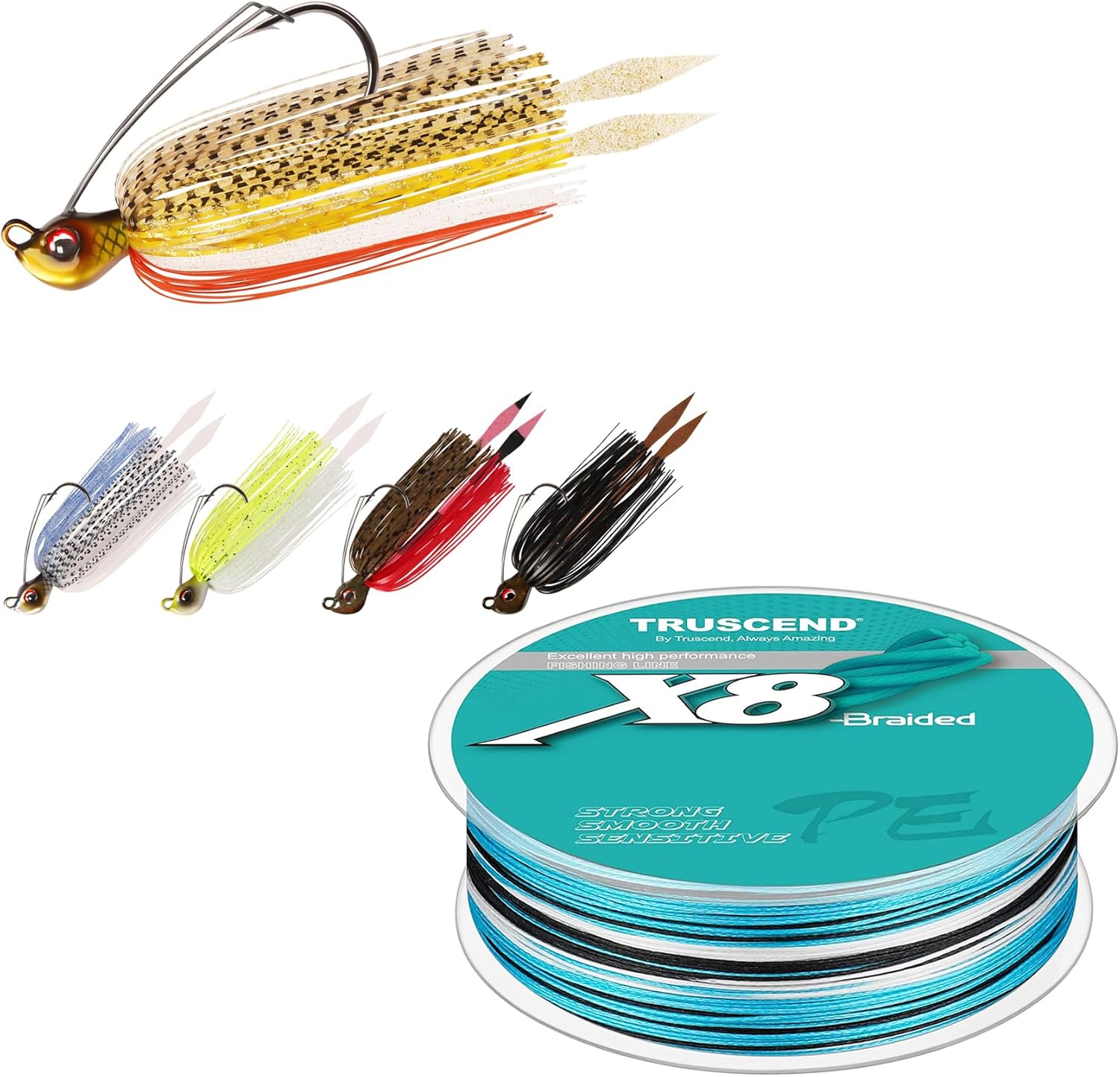 Amazon.com : TRUSCEND Swim Jigs Fishing Lures 3/8oz and Braided Fishing ...