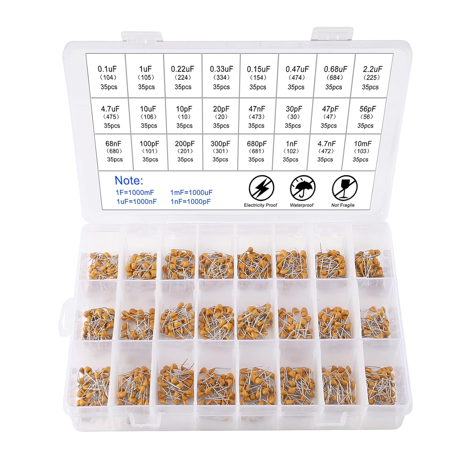 Alinan 840pcs 24 Types 50V Ceramic Capacitor Assortment Kit, Multilayer ...