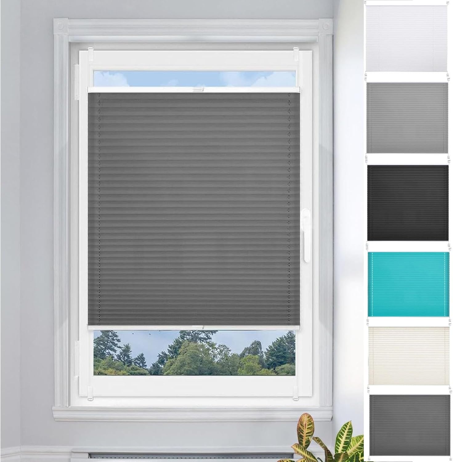 Block-out pleated blind 70 x 200 cm Easy Fit Self Adhesive Stick On ...