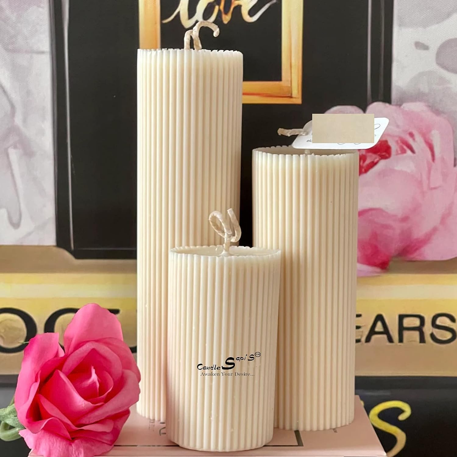 Sapi's Scented White Ribbed Pillar Candles : Amazon.in: Home & Kitchen