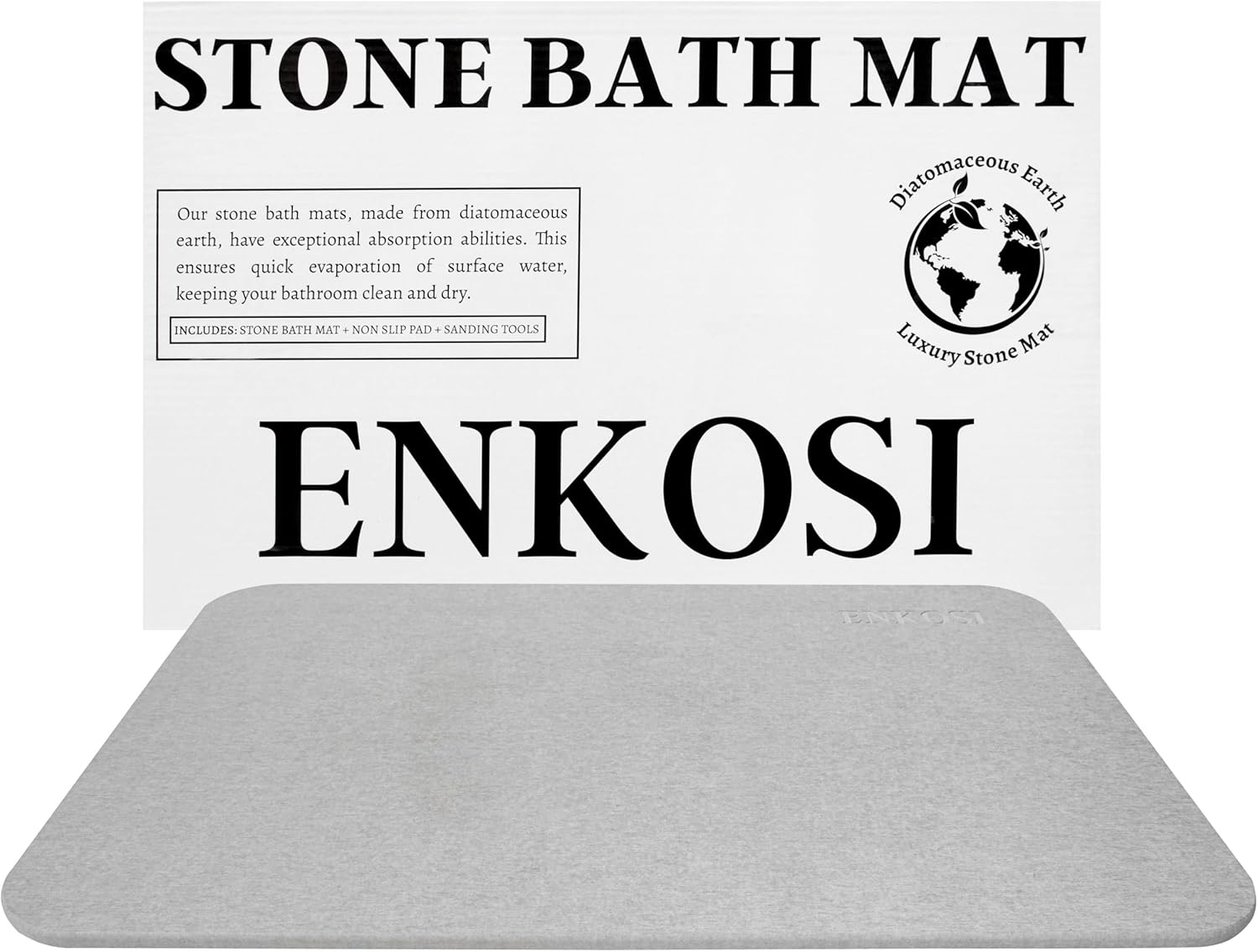 Amazon.com: ENKOSI Stone Bath Mat – Quick-Dry Diatomaceous Mat for ...