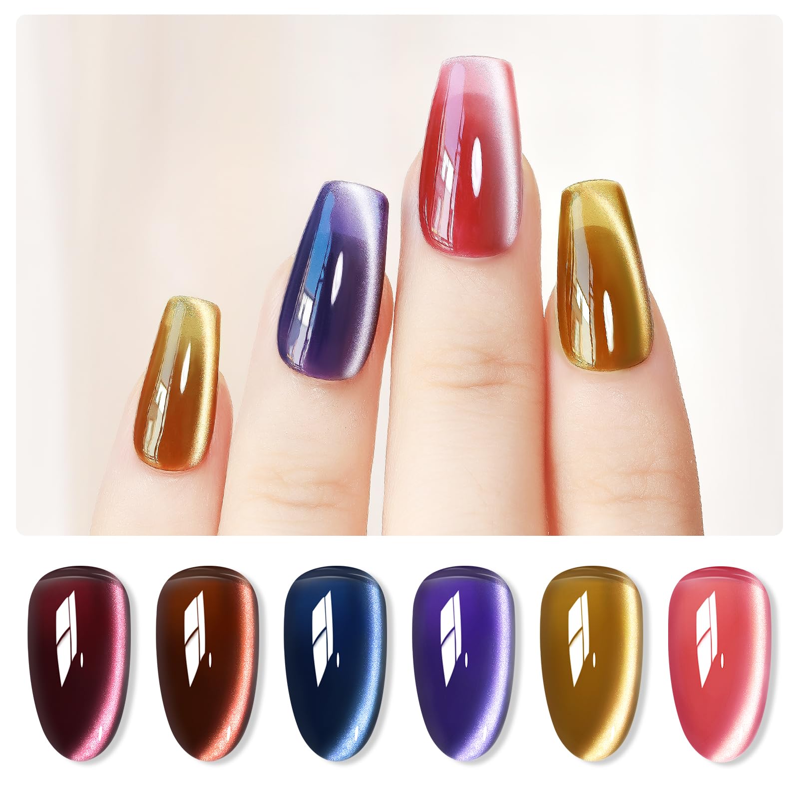 MIZHSE Magnetic Cat Eye Gel Nail Polish Sets,6 Colors Ceramic Cats Eye ...