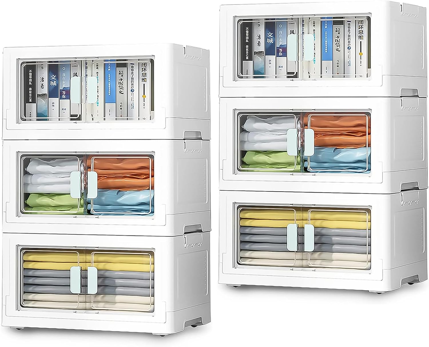 BTGGG 6 Pack Stackable Storage Boxes Large 50L*6 Foldable Collapsible ...