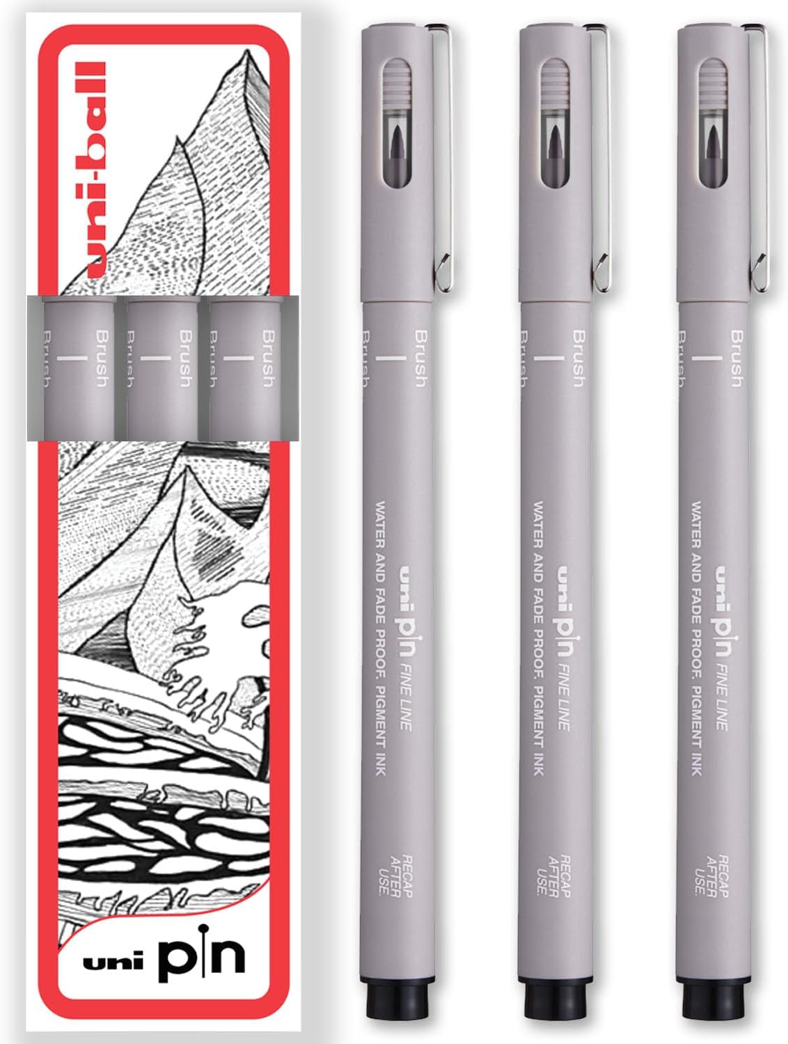 Uni Pin Fineliner Drawing Pen - Light Grey Ink - Brush Nib - Single ...