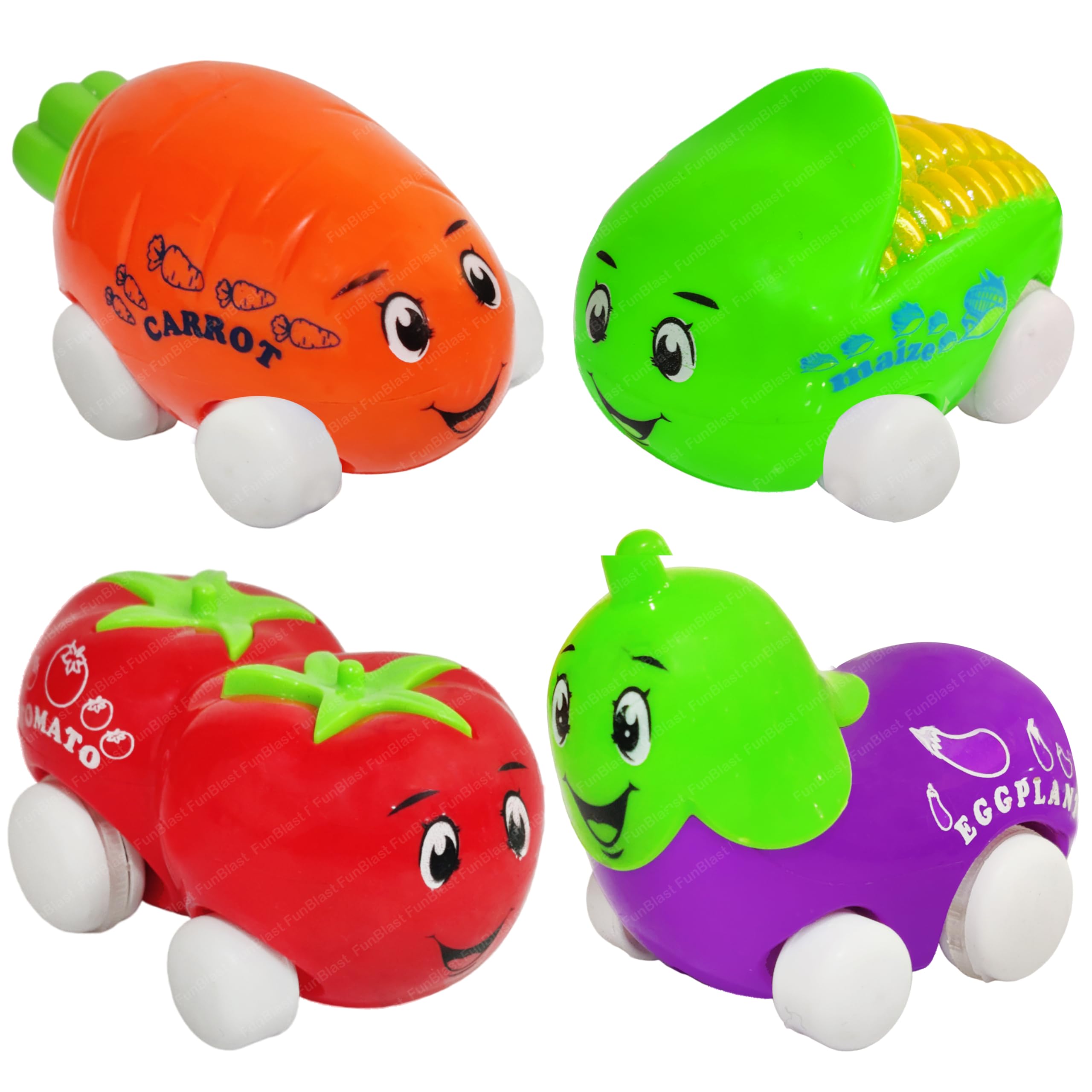 Buy FunBlast Pull Push Vehicles Toys - Set of 4 Vegetables on Wheels ...