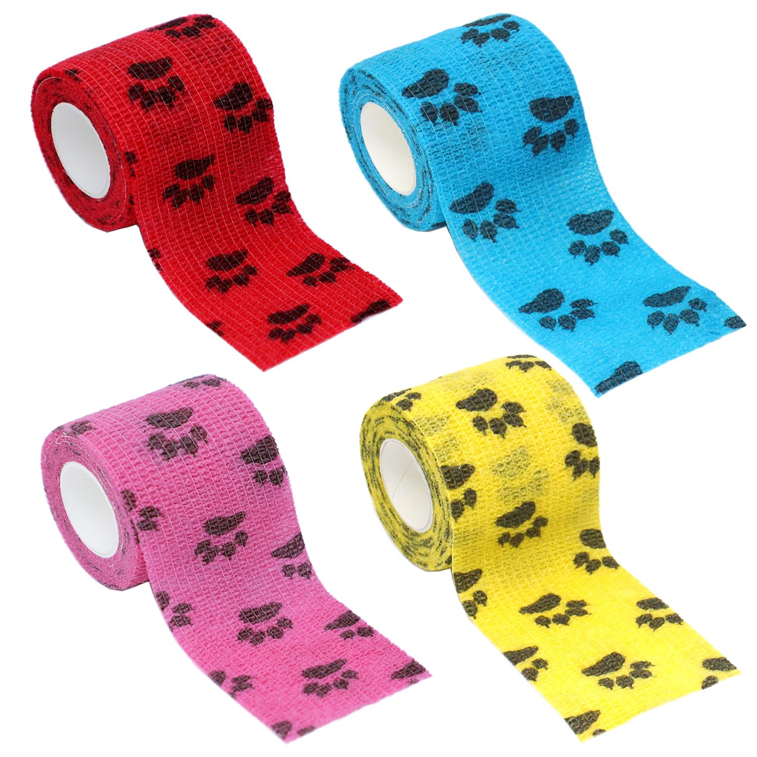 4 Rolls Self Adhesive Cohesive Bandage for Dog Vet Wrap Elastic Pet ...