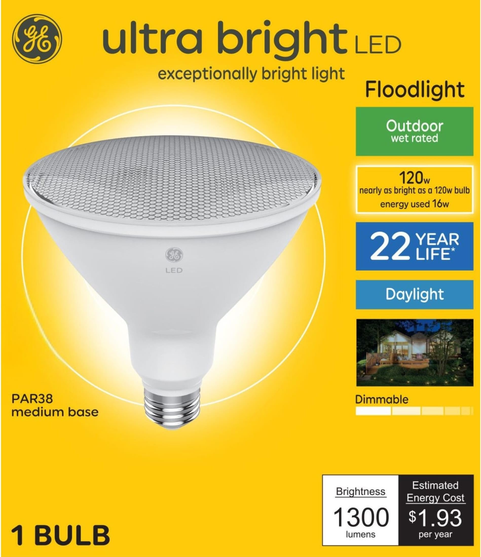 GE Ultra Bright LED Light Bulb, 120 Watt, PAR38 Outdoor Floodlight ...