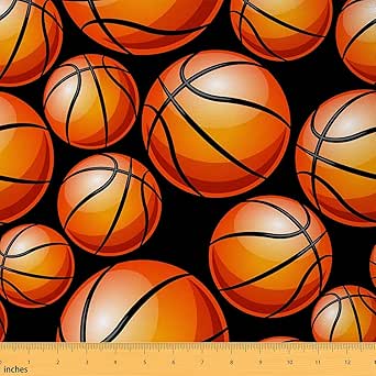 Amazon.com: Basketball Fabric by The Yard,Realistic Style Balls Print ...
