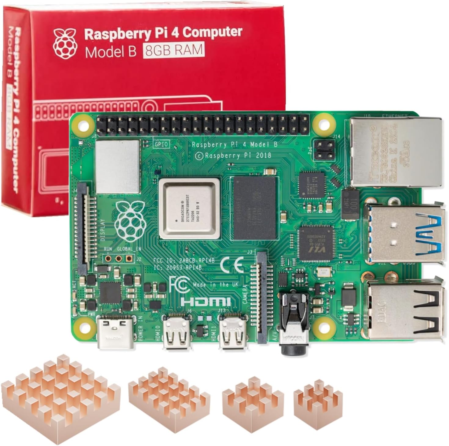 Amazon.com: Raspberry Pi 4 8GB wtih 4 Pure Copper Heatsinks 1.5GHz Quad ...
