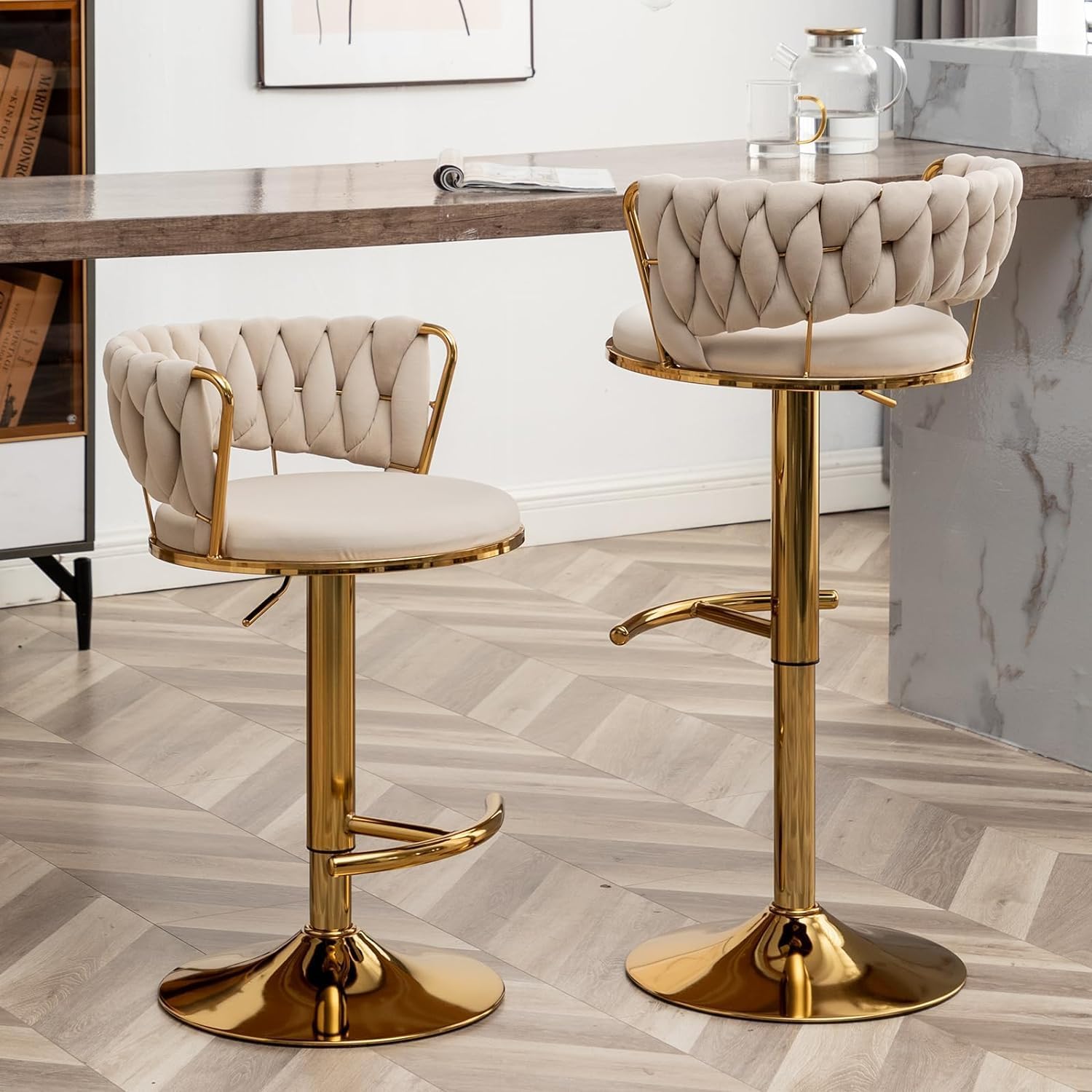 Amazon.com: Canxkun Gold Bar Stools Set of 2, Counter Height Bar Chairs ...
