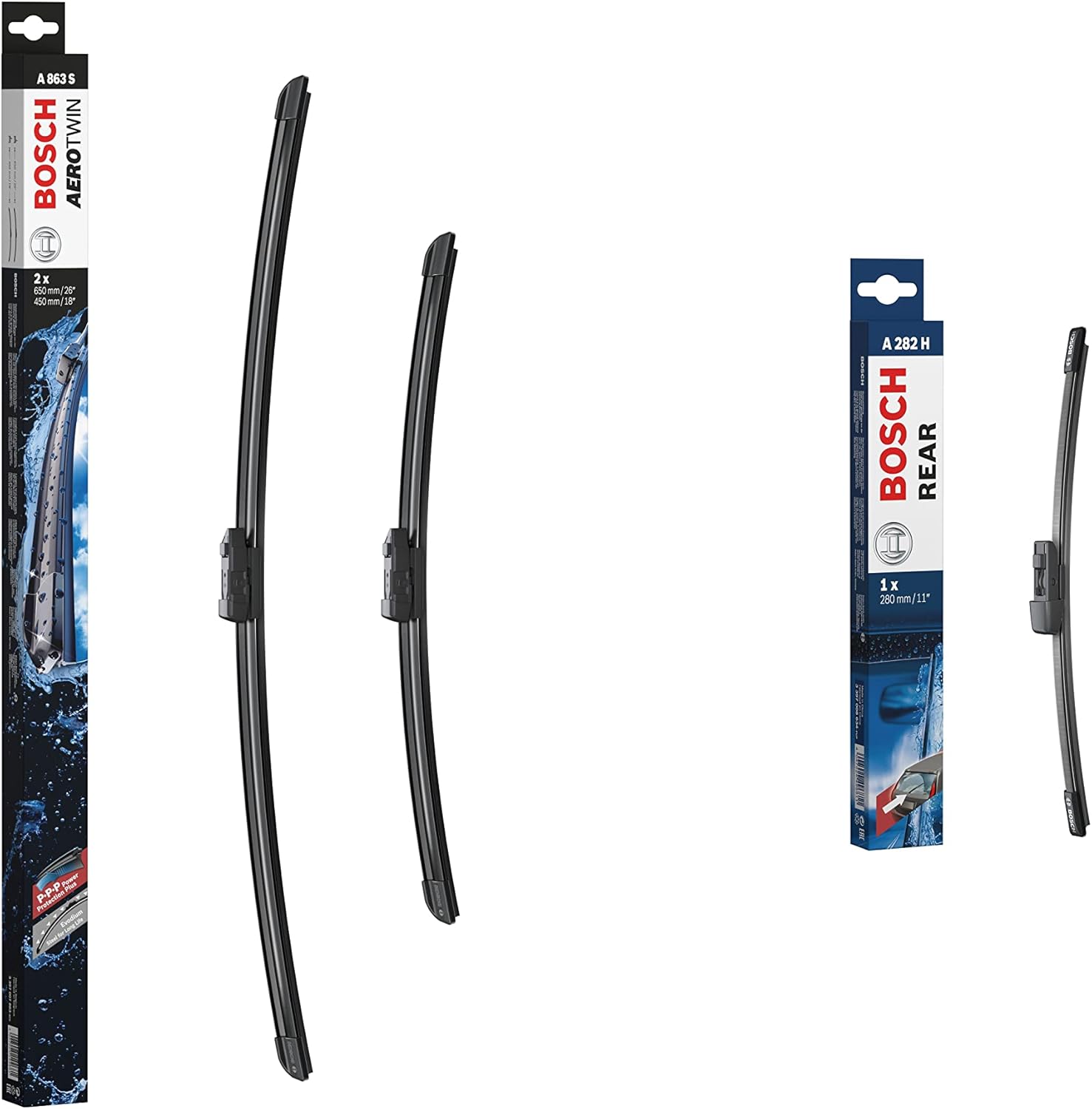 Wischblatt Satz Aerotwin A863S + Bosch A282H Rear Heckscheiben-Wischer ...