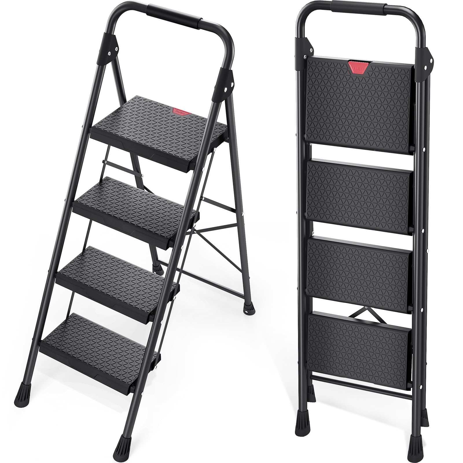 Snapklik.com : KINGRACK Sturdy Steel 4 Step Ladder, Folding Step Stool