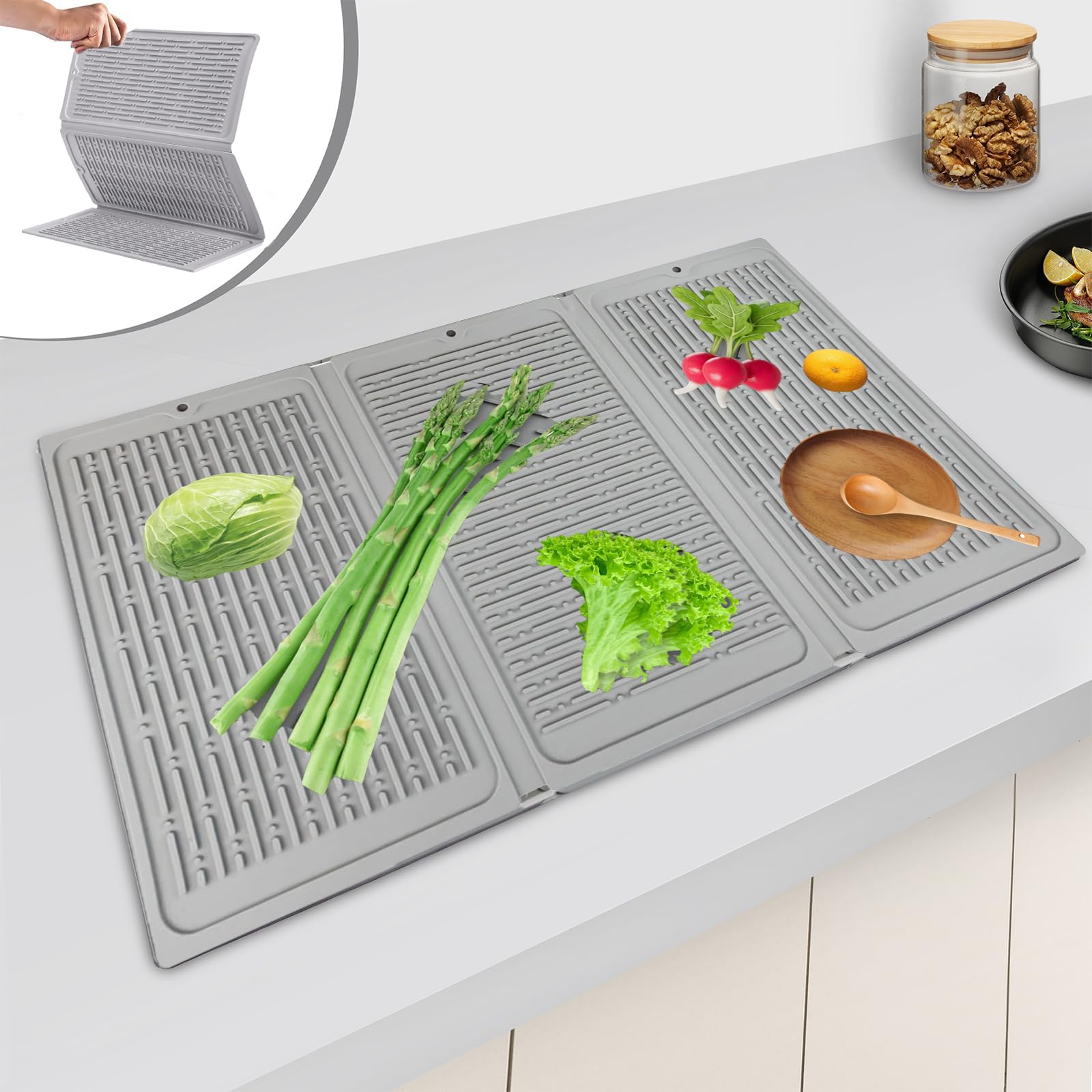 Buy Supvox® Silicone Dish Drying Mat, Collapsible Trifold Drying Mat ...