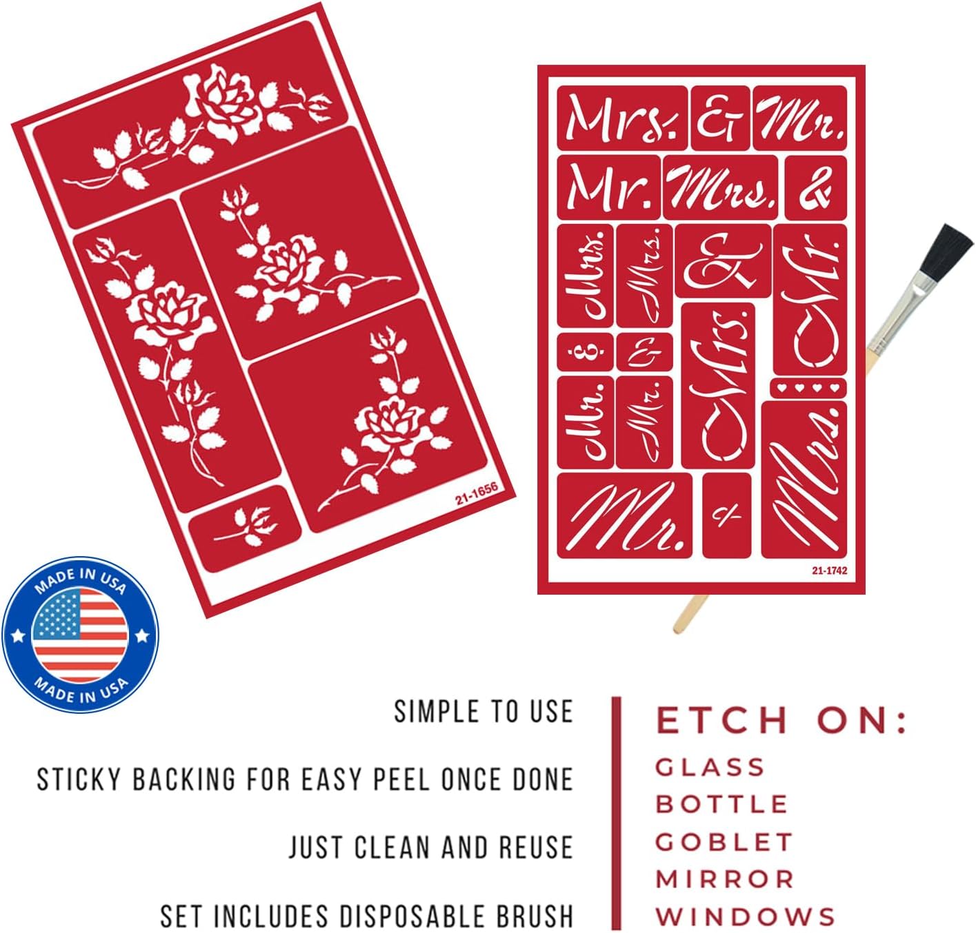 2 Glass Etching Wedding Stencils Reusable Template - Philippines | Ubuy