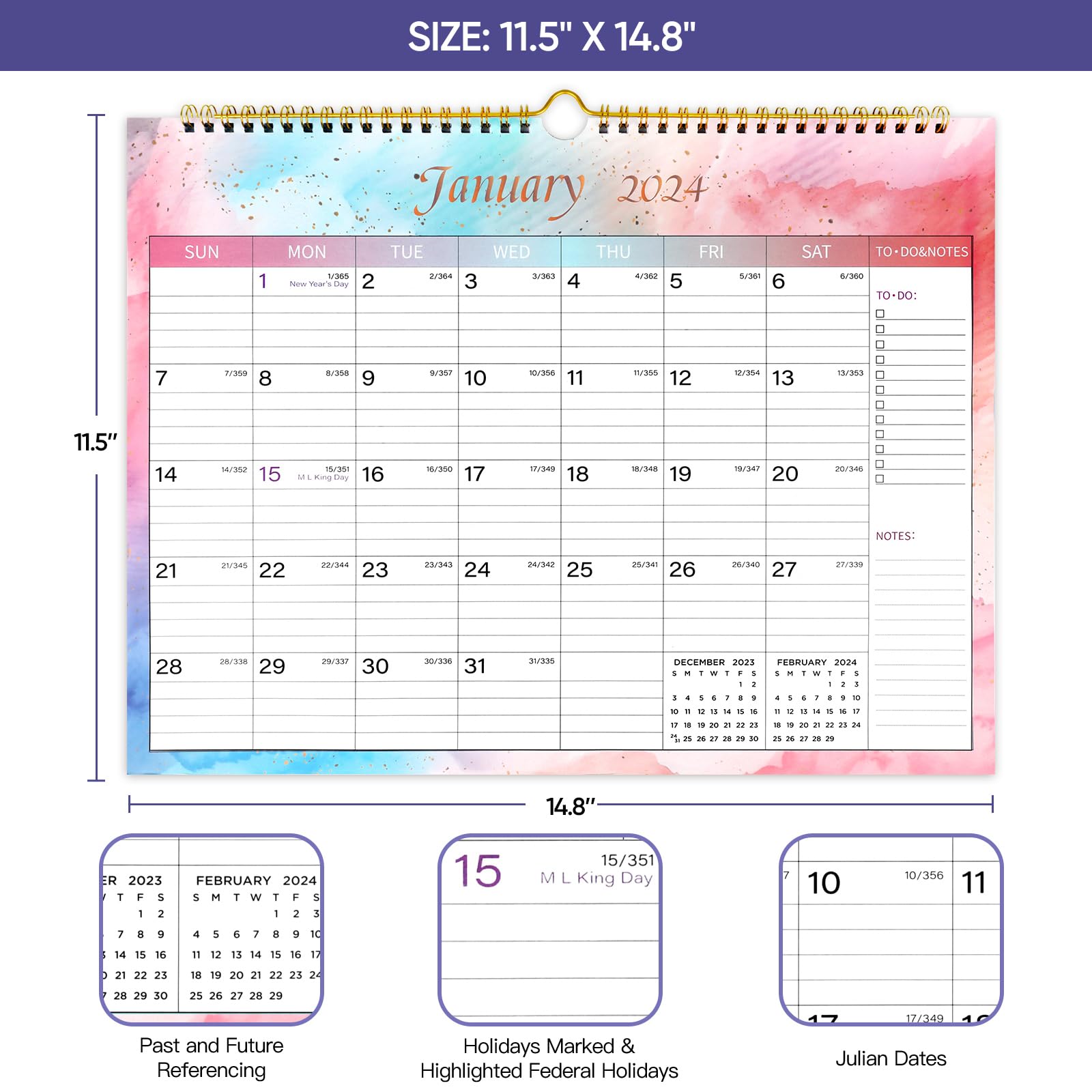 Snapklik.com : Vibrant Focus 2024 Calendar - 12 Monthly Wall Calendar ...