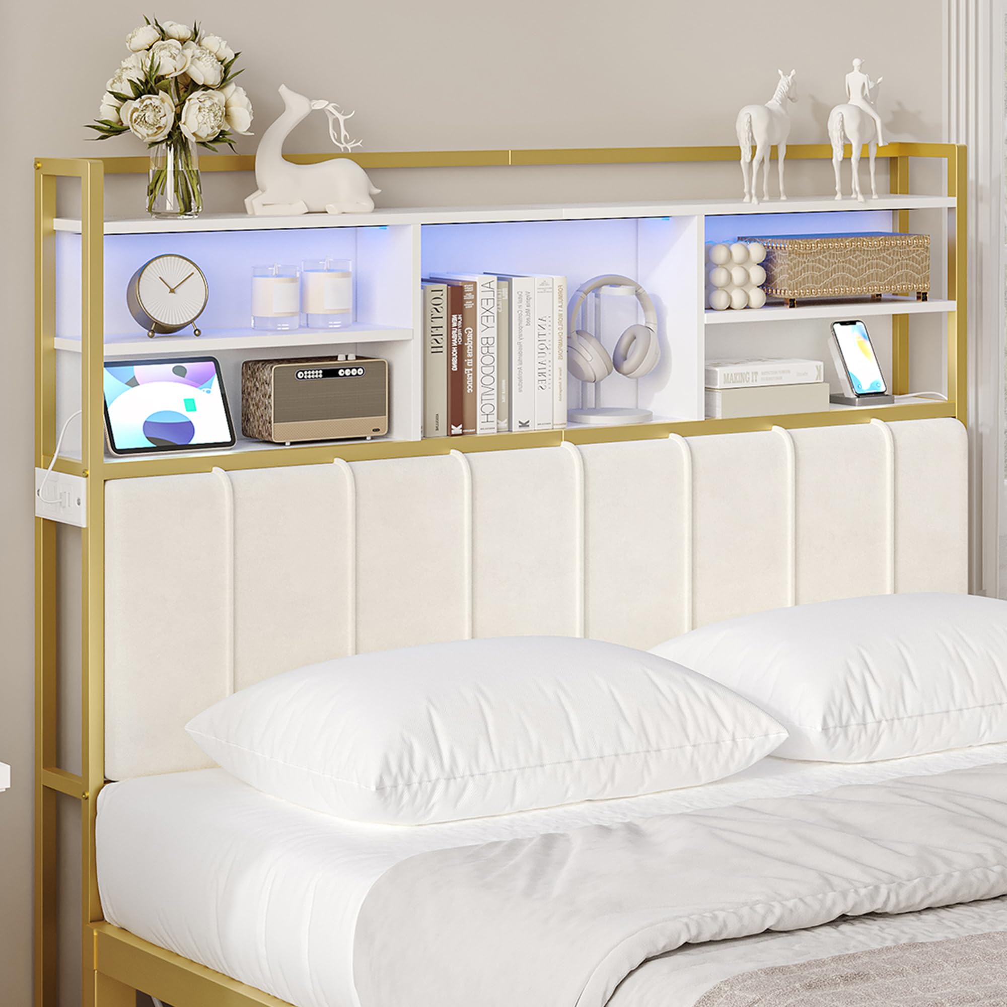 Amazon.com - Hzuaneri Headboard with 3-Tier Storage Shelves ...