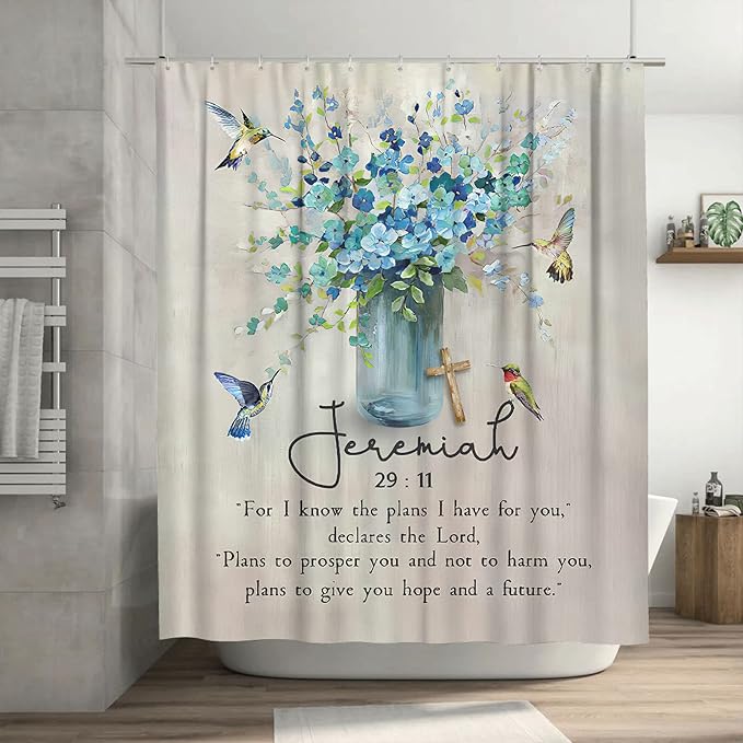 Amazon.com: Golakra Farmhouse Flower Shower Curtain Country Christian ...