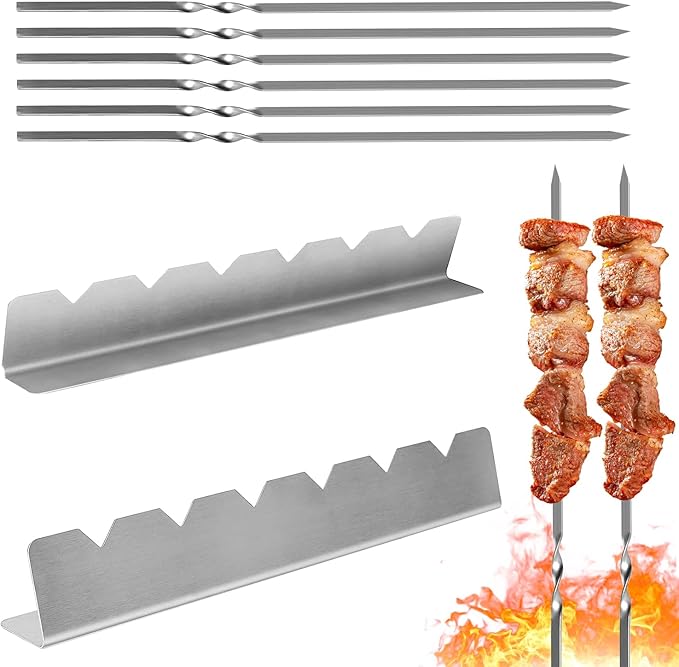 Amazon.com : Skewers Rack Set of 2, 6pcs Stainless Steel BBQ Skewers ...