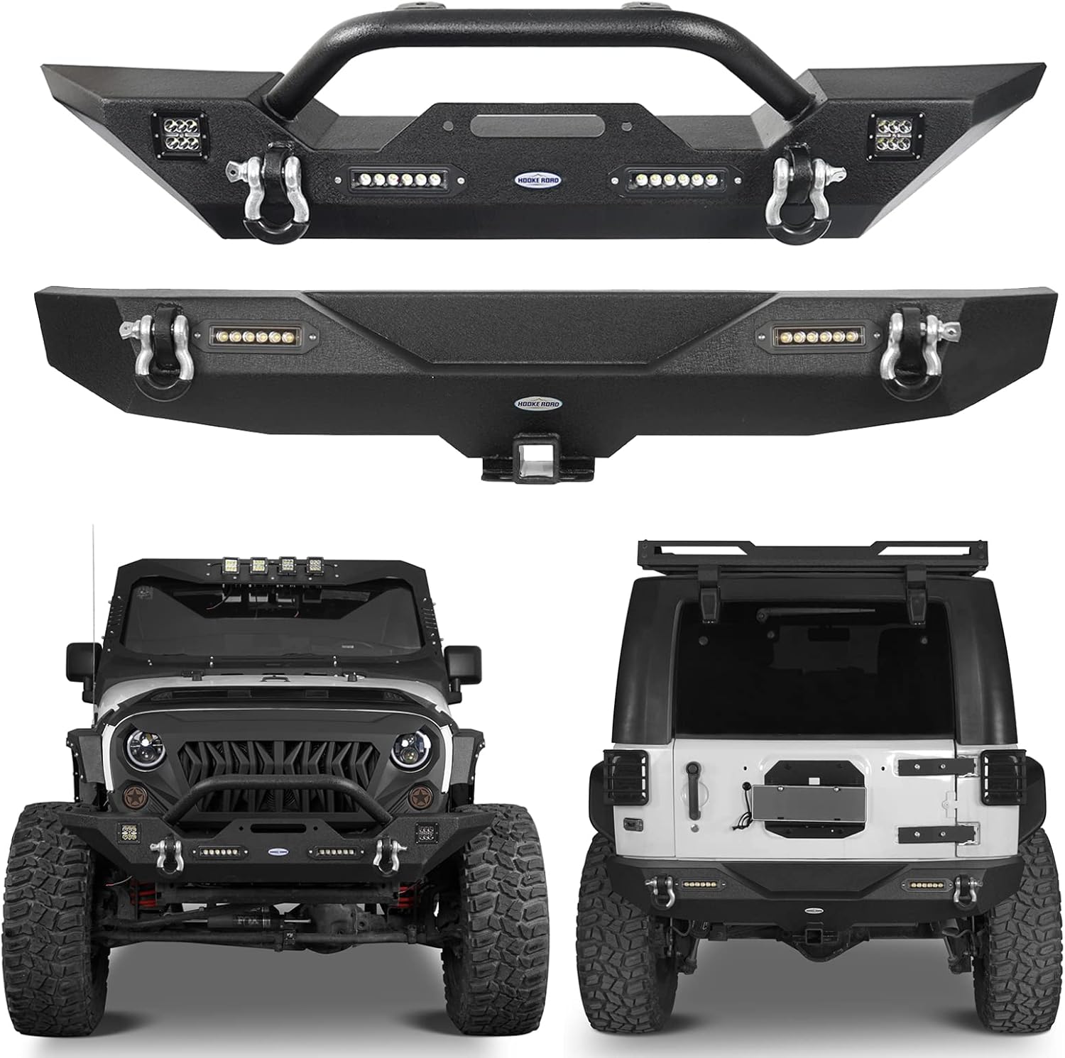 Hooke Road Offroad Front & Rear Bumper Kit for 2007-2018 Jeep Wrangler JK & Unlimited 2/4 Doors ...
