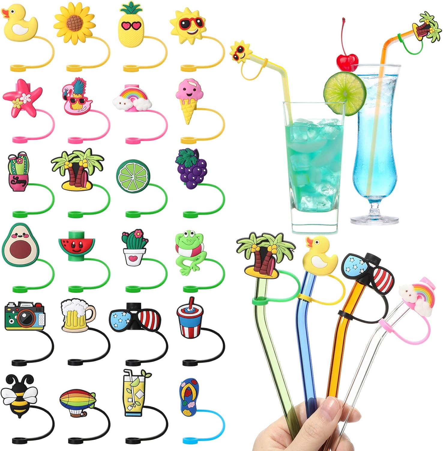 Amazon.com: Irenare 24 Pcs Straw Covers Caps Reusable Silicone Toppers ...