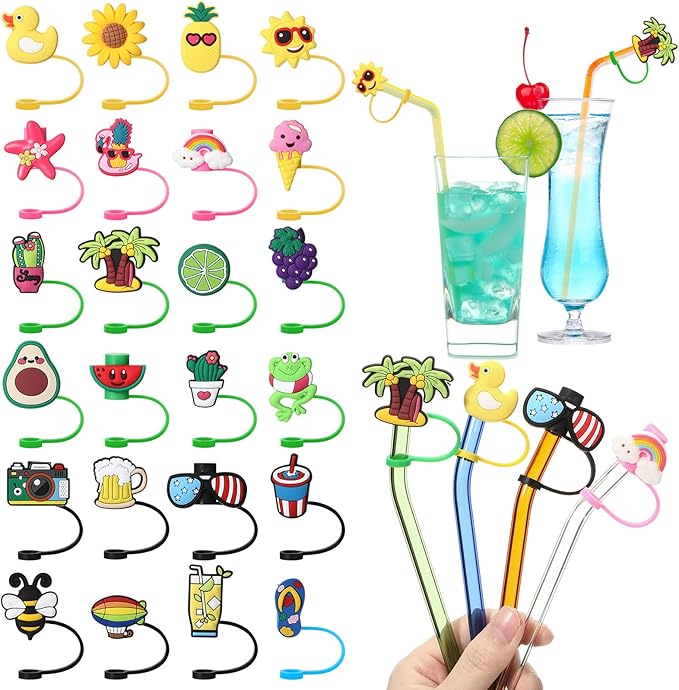 Amazon.com: Irenare 24 Pcs Straw Covers Caps Reusable Silicone Toppers ...