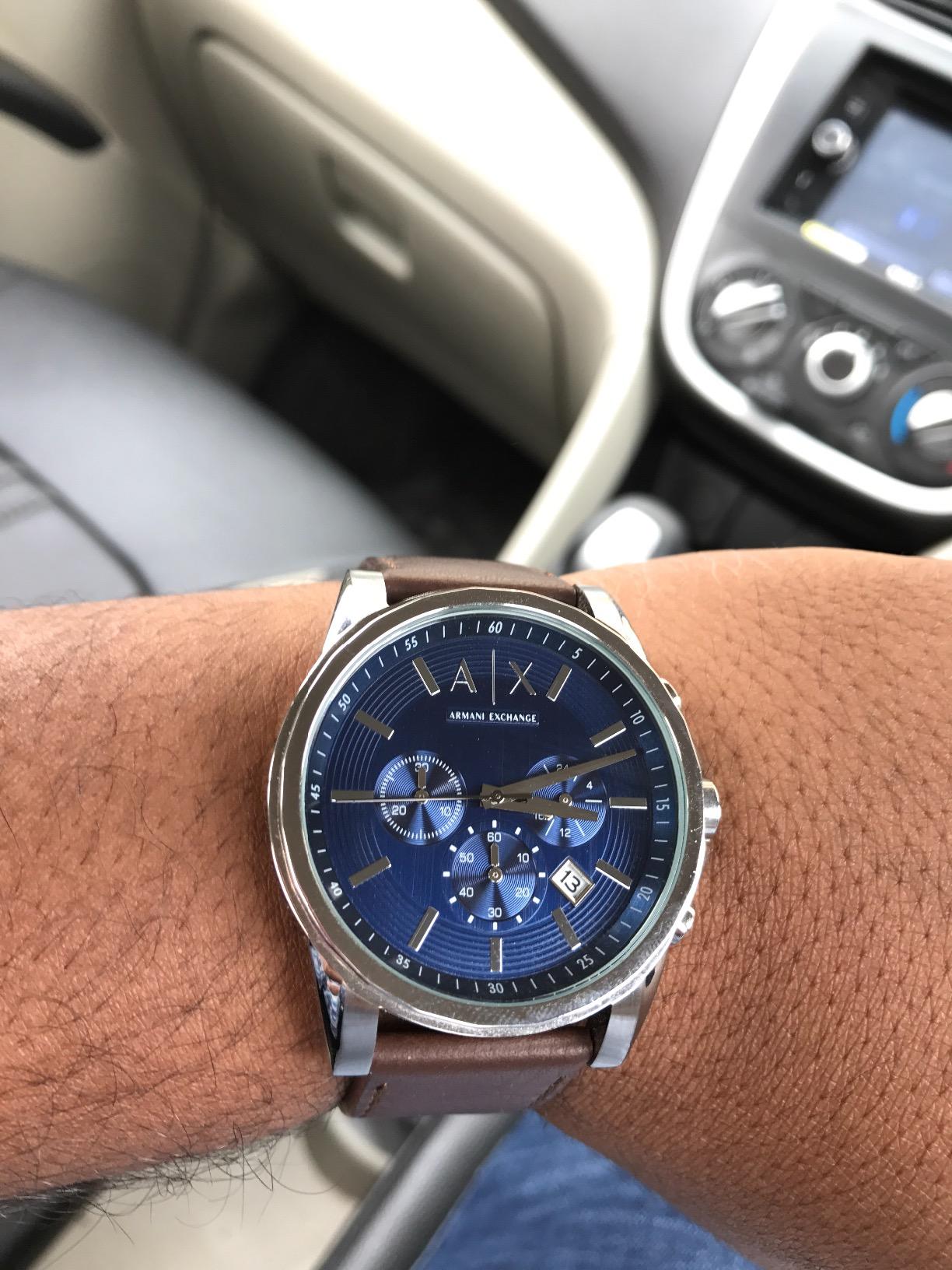 Armani Exchange Leather Analog Blue Men Watch Ax2501, Band Color:Brown ...