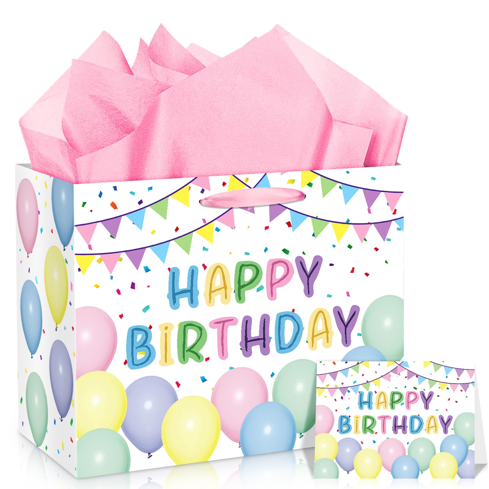 Amazon.com: Colorful Birthday Gift Bag Decorations Large Pastel Macaron ...