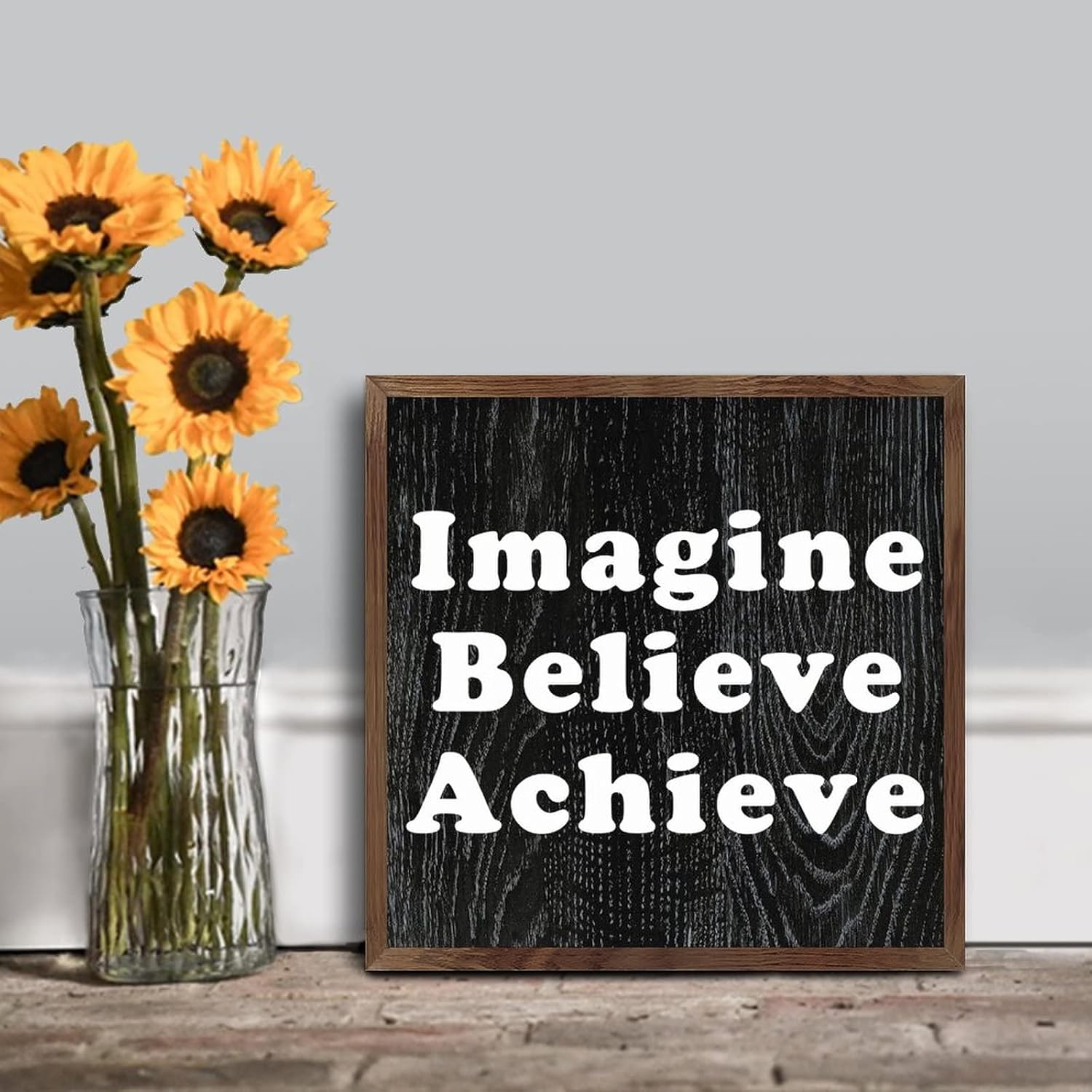 Amazon.com: Family Lettering Frame Wood Signs Imagine Believe Achieve ...