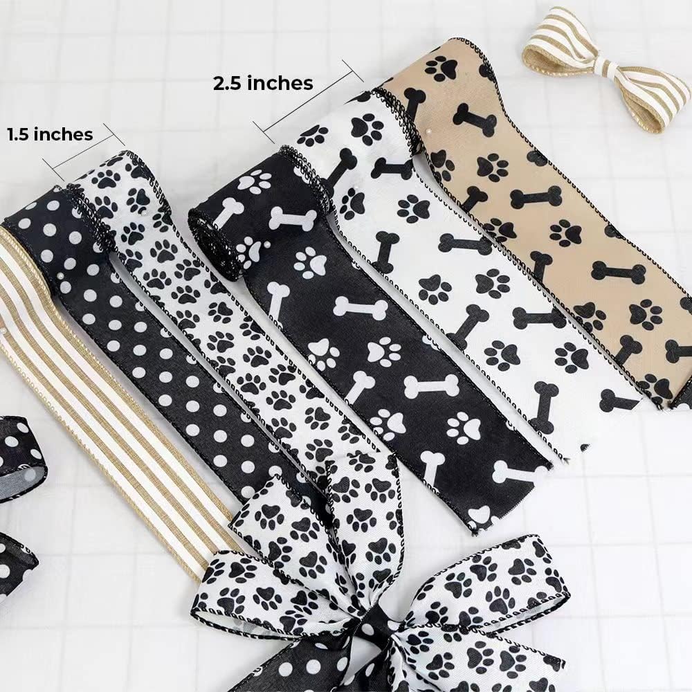 Amazon.com: 6 Rolls 30 Yards Dog Wired Edge Ribbon cat Paw Print Burlap ...