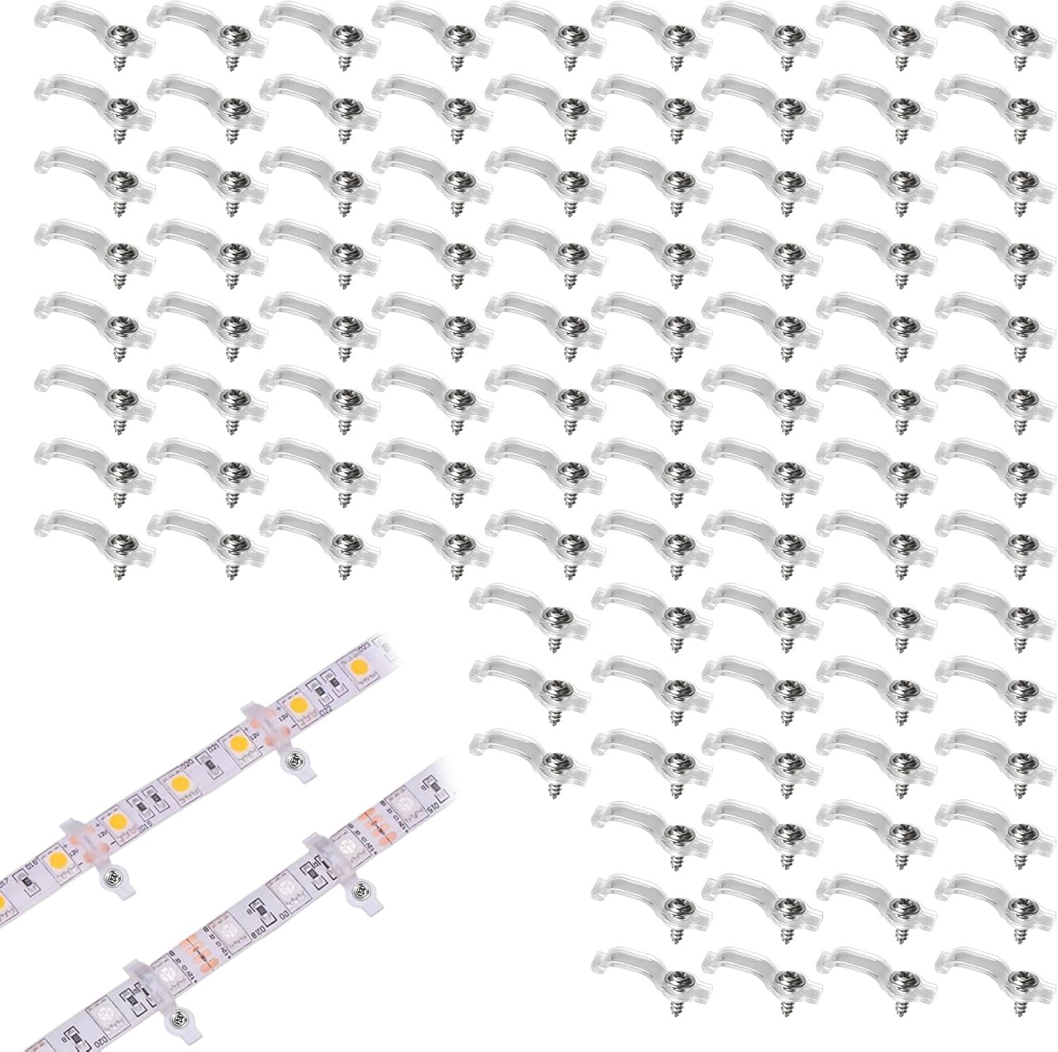 LED Strip Mounting Clips - 100 Sets with Screws, 10mm Transparent ...