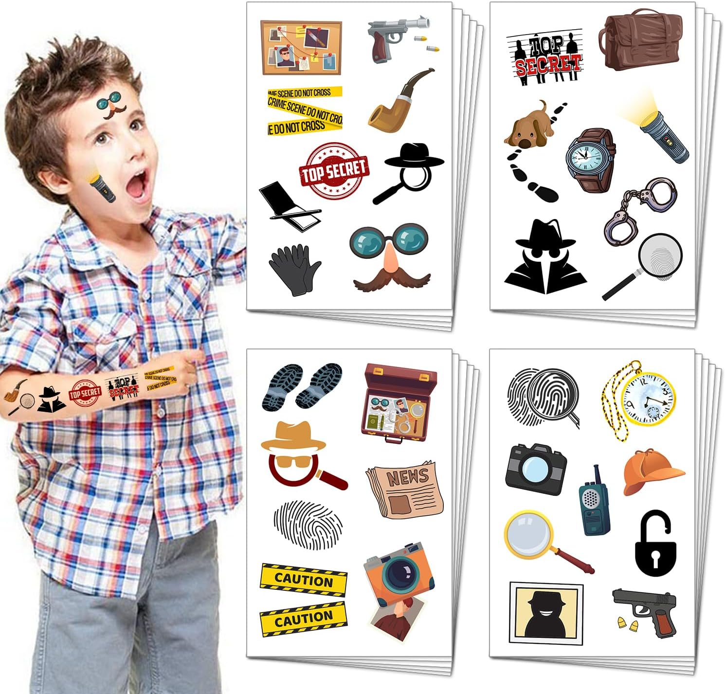 Amazon.com : 20 Sheets Secret Agent Spy Detective Temporary Tattoos ...