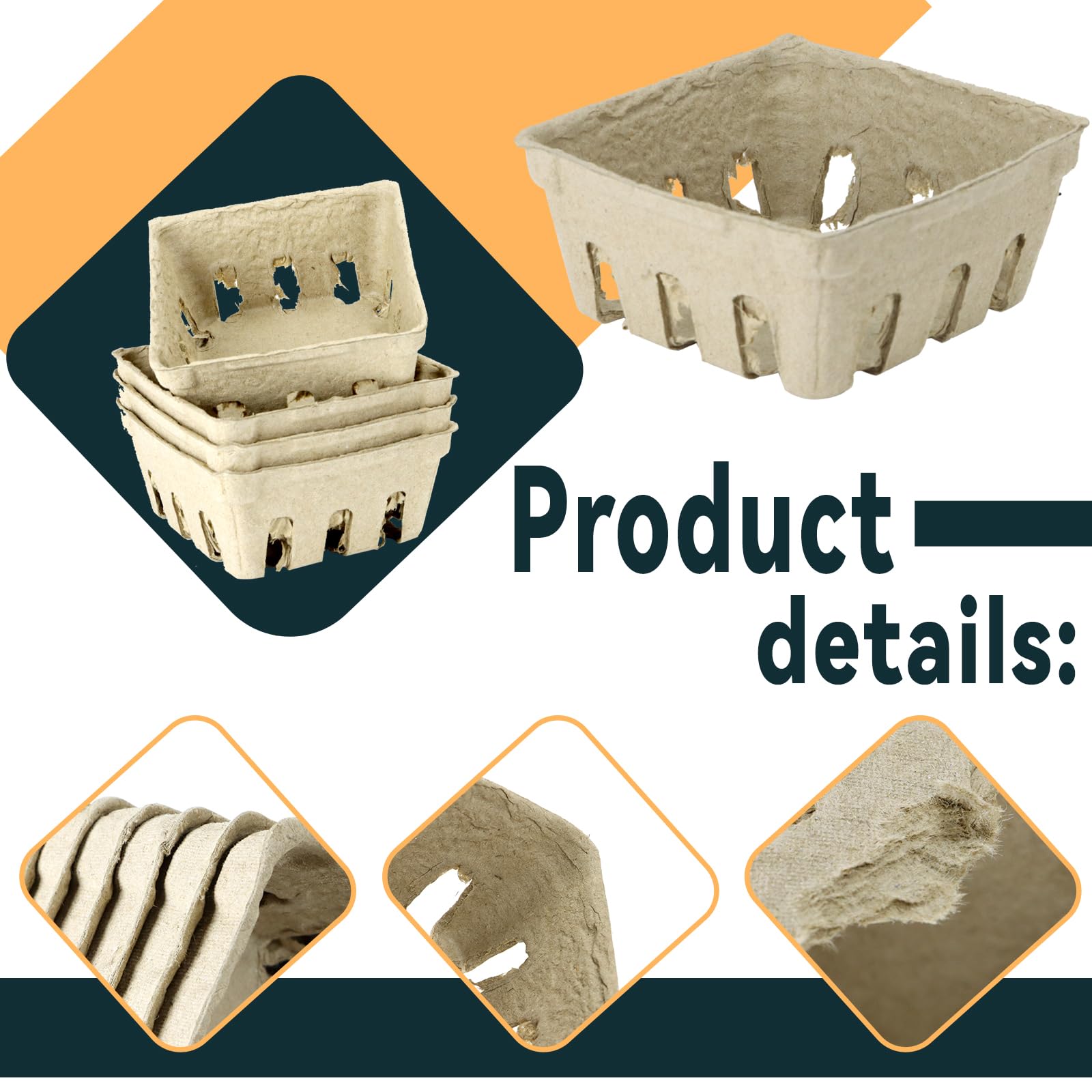 Snapklik.com : 80 Pack Natural Pulp Fiber Berry Basket, Small Farmers ...