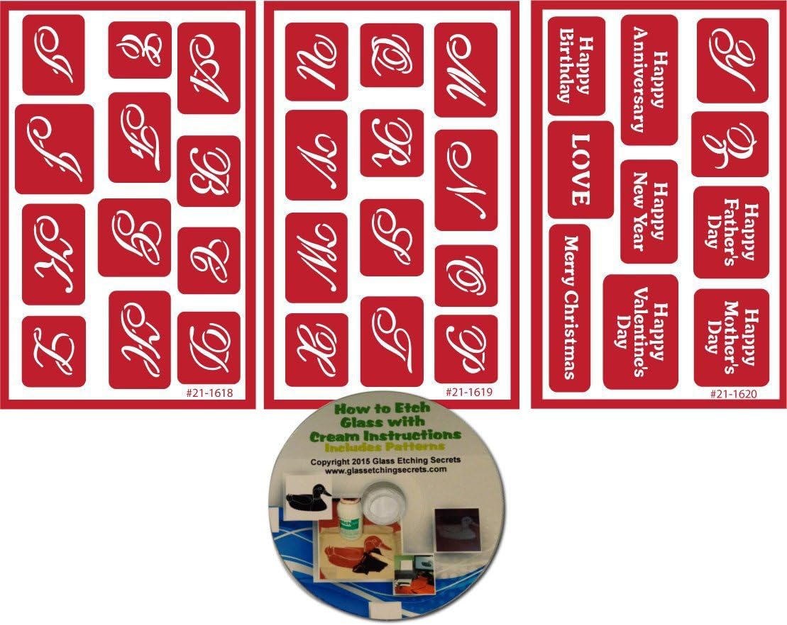 Amazon.com: Script Alphabet Glass Etching Stencils, Reusable Monogram ...