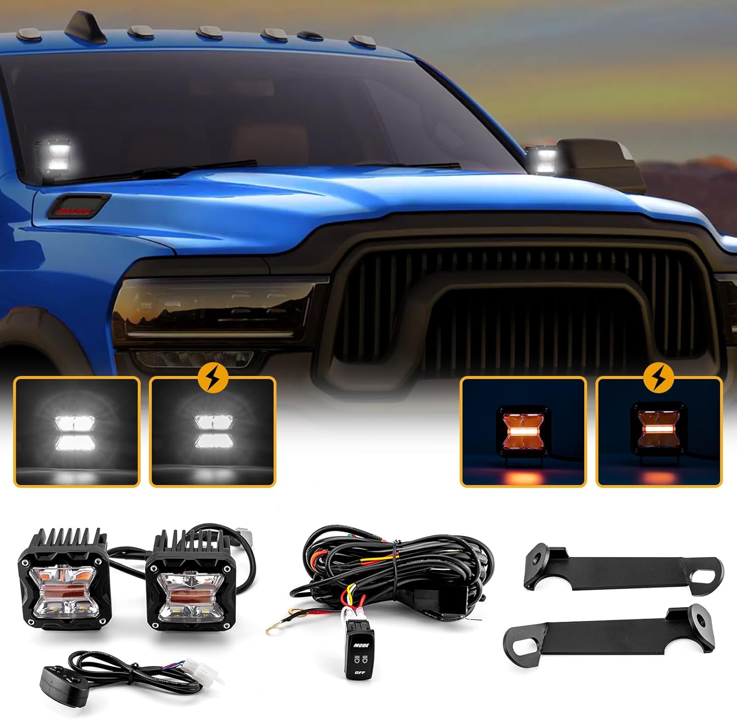 pertain WeiSen Hood Light Bar Mounting Bracket Kit with 3” Light Pods ...