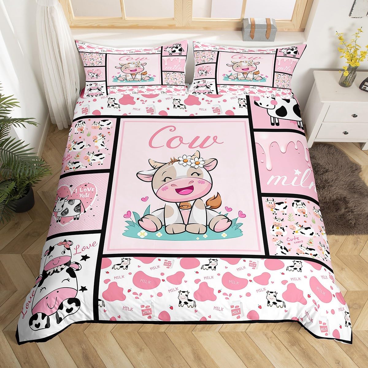 Amazon.com: Cute Cow Print Bedding Set Twin Size Kawaii Highland Cow Duvet Cover for Boys Girls ...