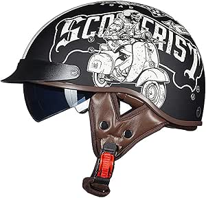 Half Helmet Open-Face Helmet Brain - Cap Motorcycle Helmet Built-in ...