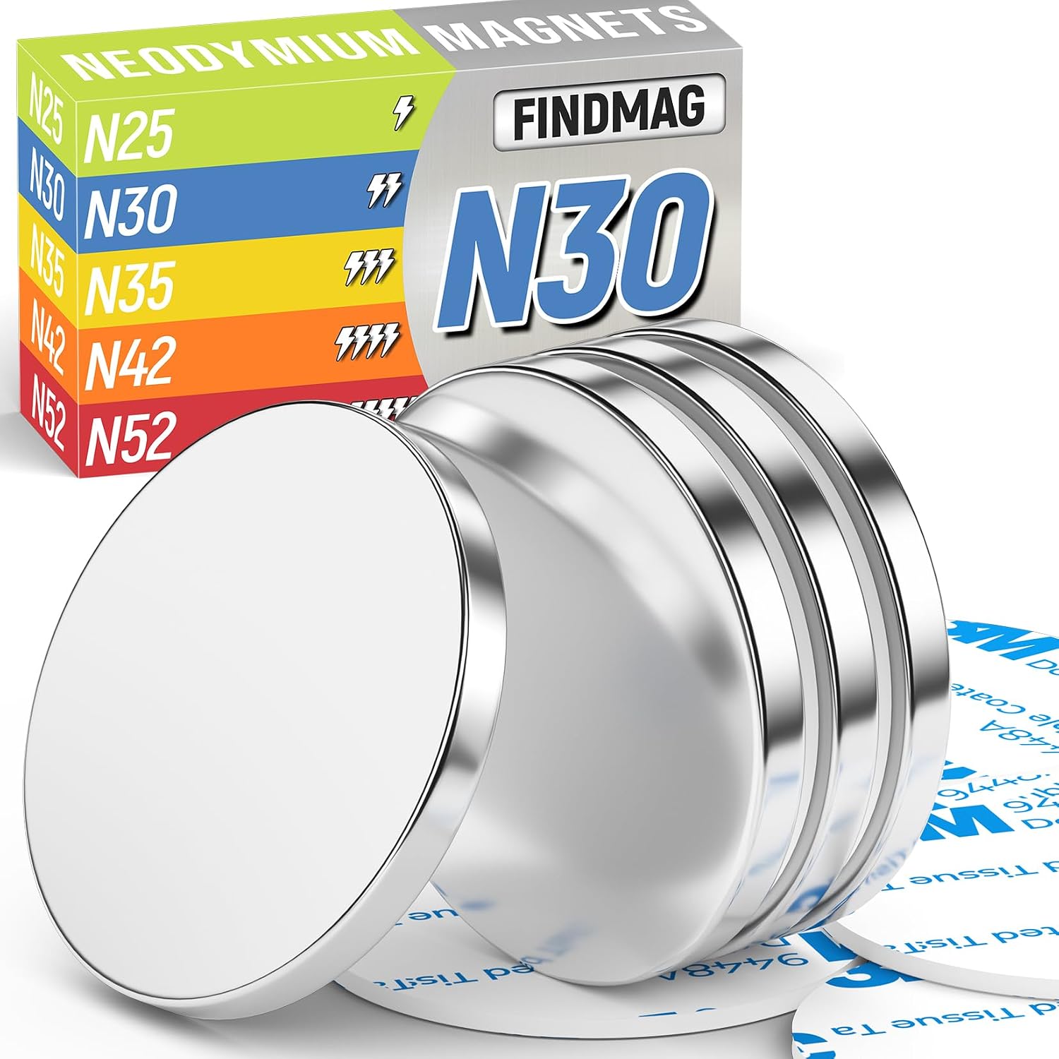 FINDMAG 4 imanes de disco de neodimio fuertes con adhesivo de doble ...