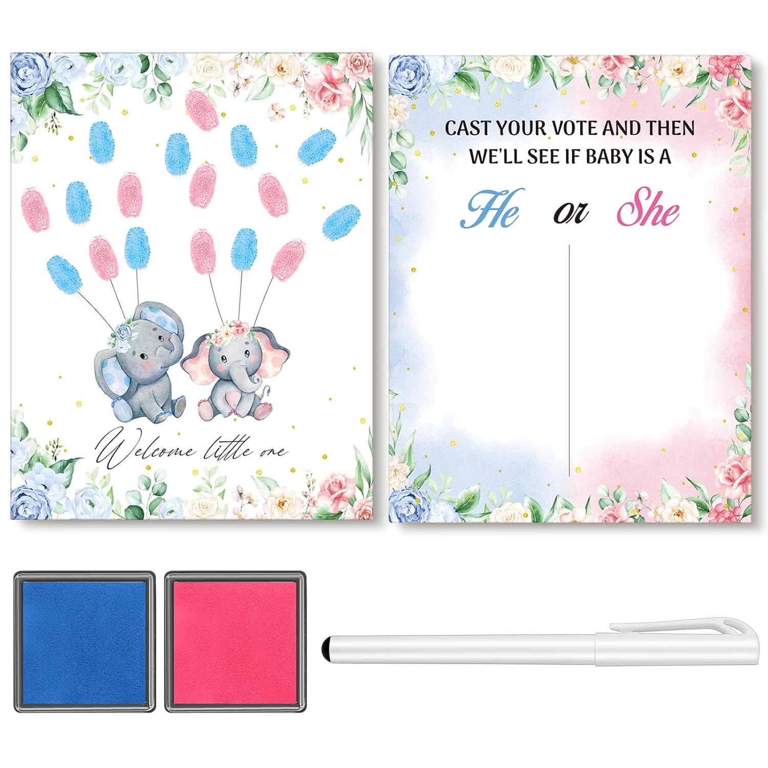 Amazon.com: Gender Reveal Fingerprint Tree, Baby Shower Party Elephant ...