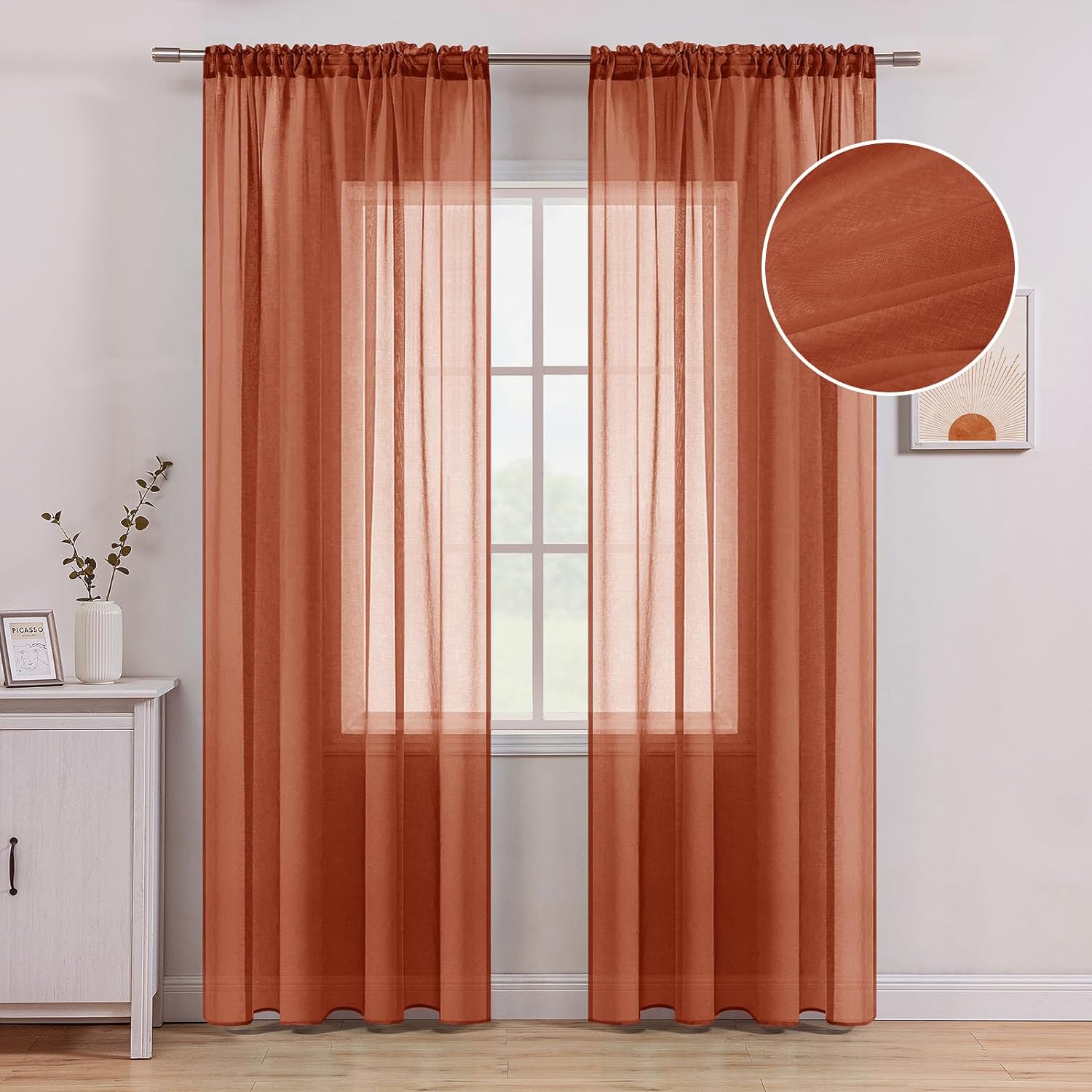 Amazon.com: MIULEE Terracotta Linen Textured Sheer Curtains 2 Panels ...