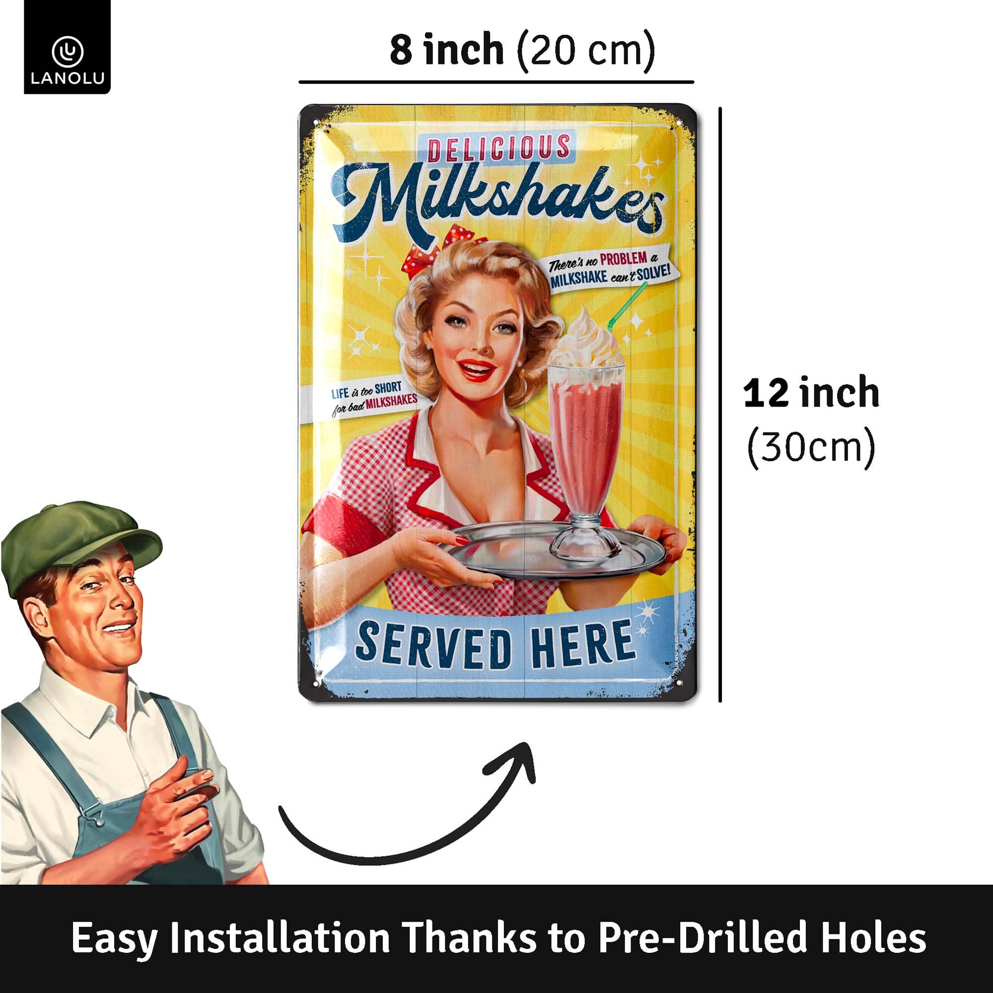 Vintage Milkshake Signs LANOLU Vintage Tin Sign Retro Diner Decor