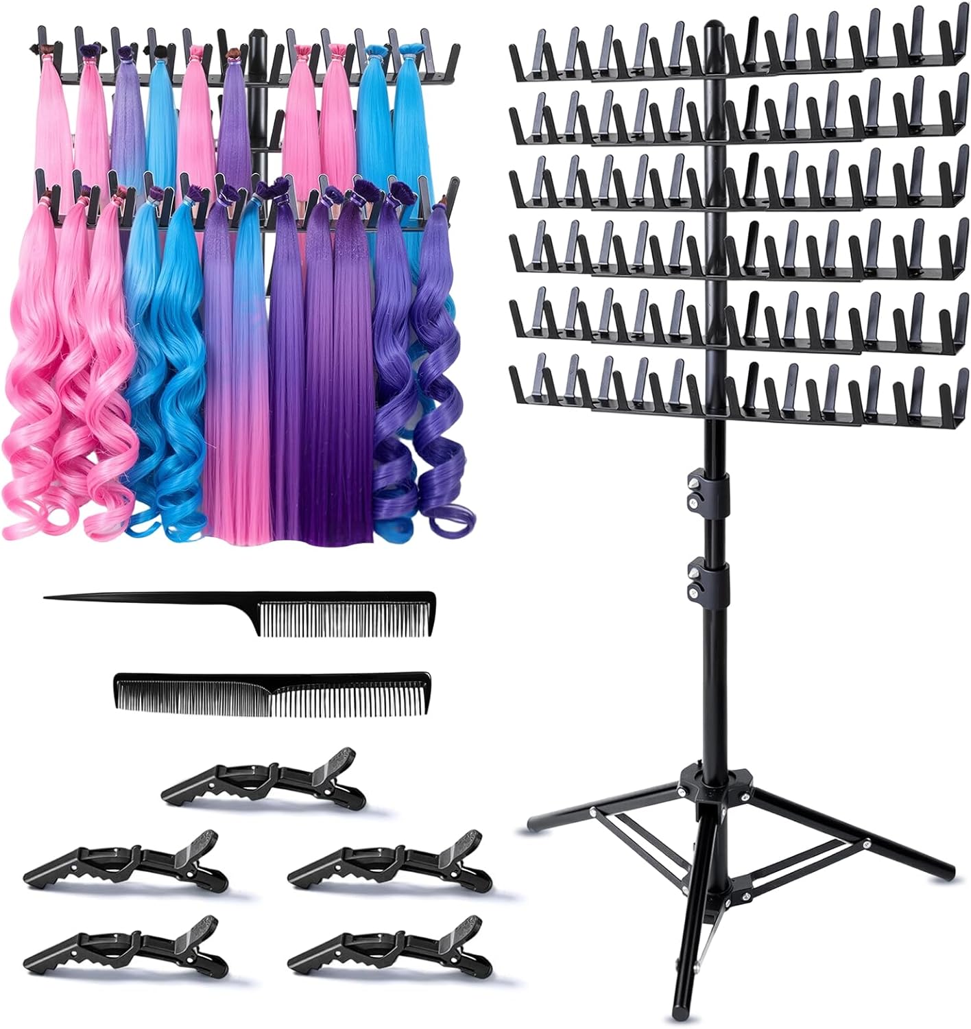 NCOALE Braiding Hair Rack, Hair Extension holder with 144 Pegs Height ...