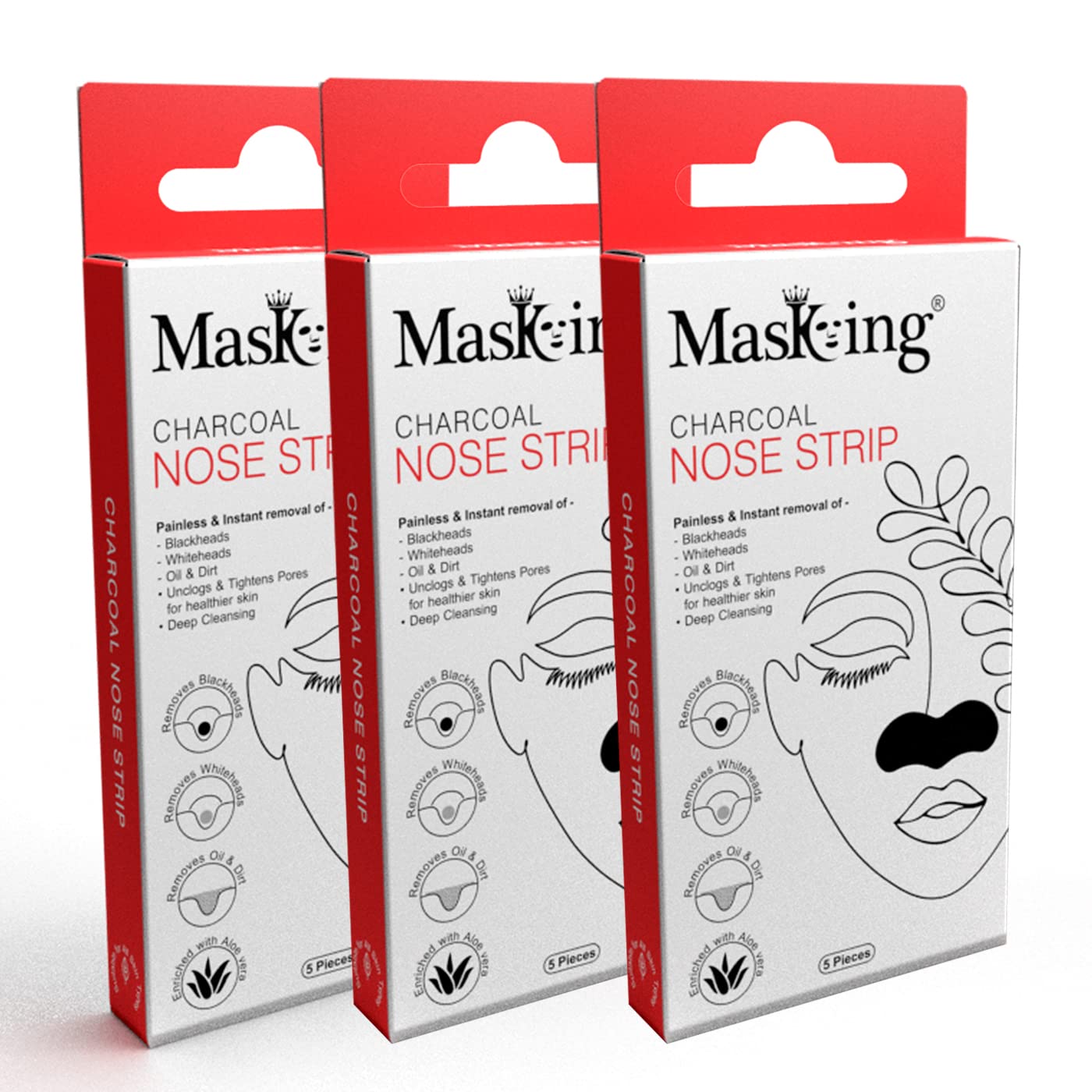 MasKing Charcoal Nose Stripes for Removal of Whiteheads & Blackheads ...