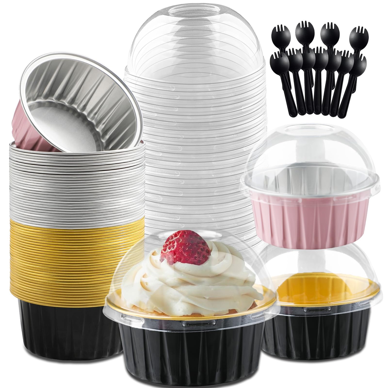 Jogoico Mini Loaf Cake Cases 60PCS Mini Loaf Tins with Lids & Spoons ...