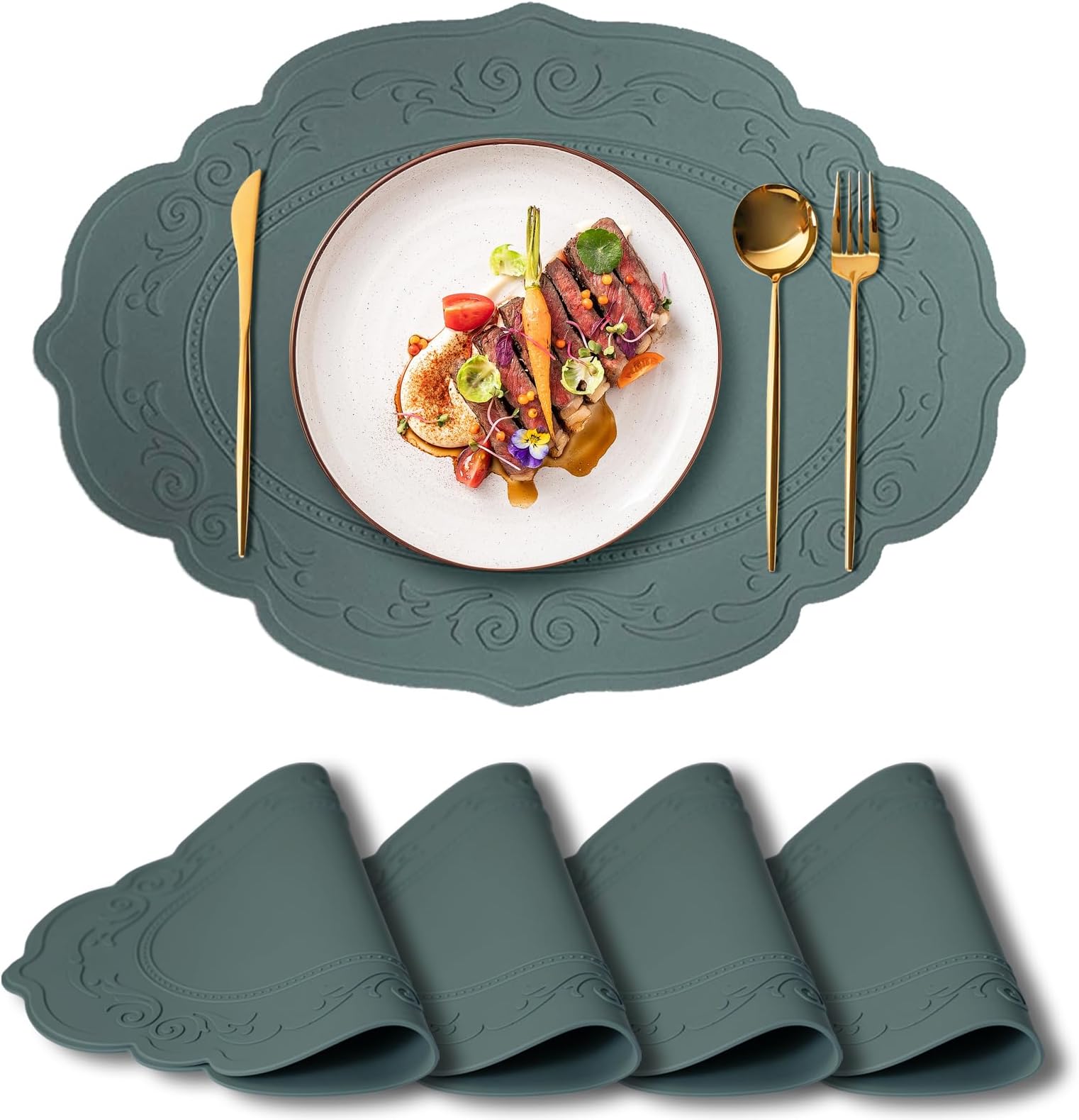 Amazon.com: Round Silicone Placemats Set of 4, 13.38" Thick European ...