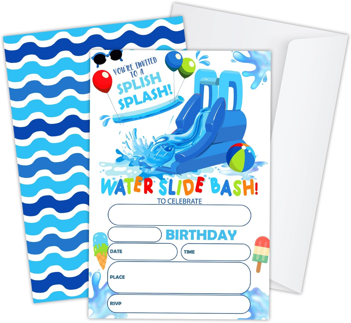 Amazon.com : Waterpark Slide Splish Splash Birthday Party Invitations ...
