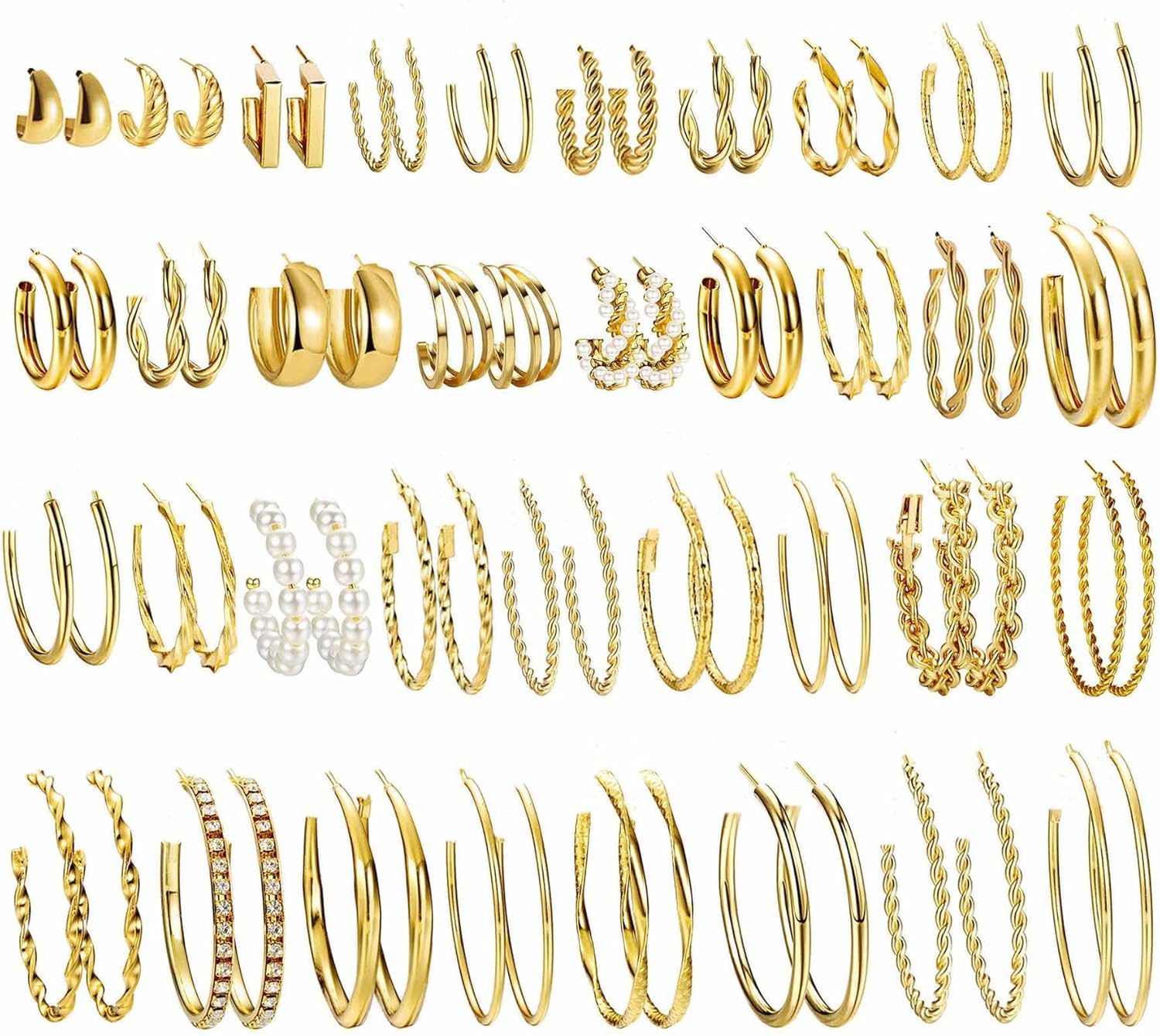 Diamday 36 Pairs Gold Hoop Earrings for Women Multipack, Fashion Chunky ...
