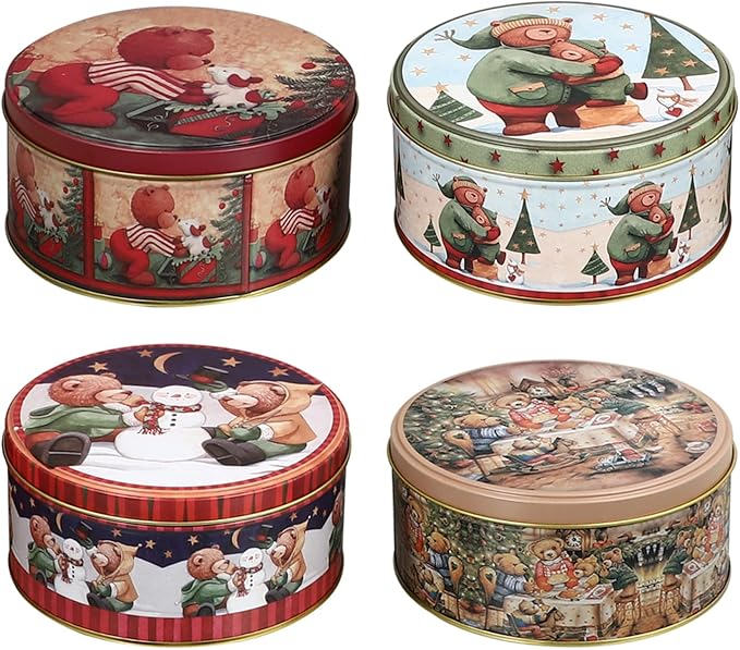 Amazon.com: DOITOOL 4 Pcs Vintage Round Christmas Cookie Tins- Metal ...