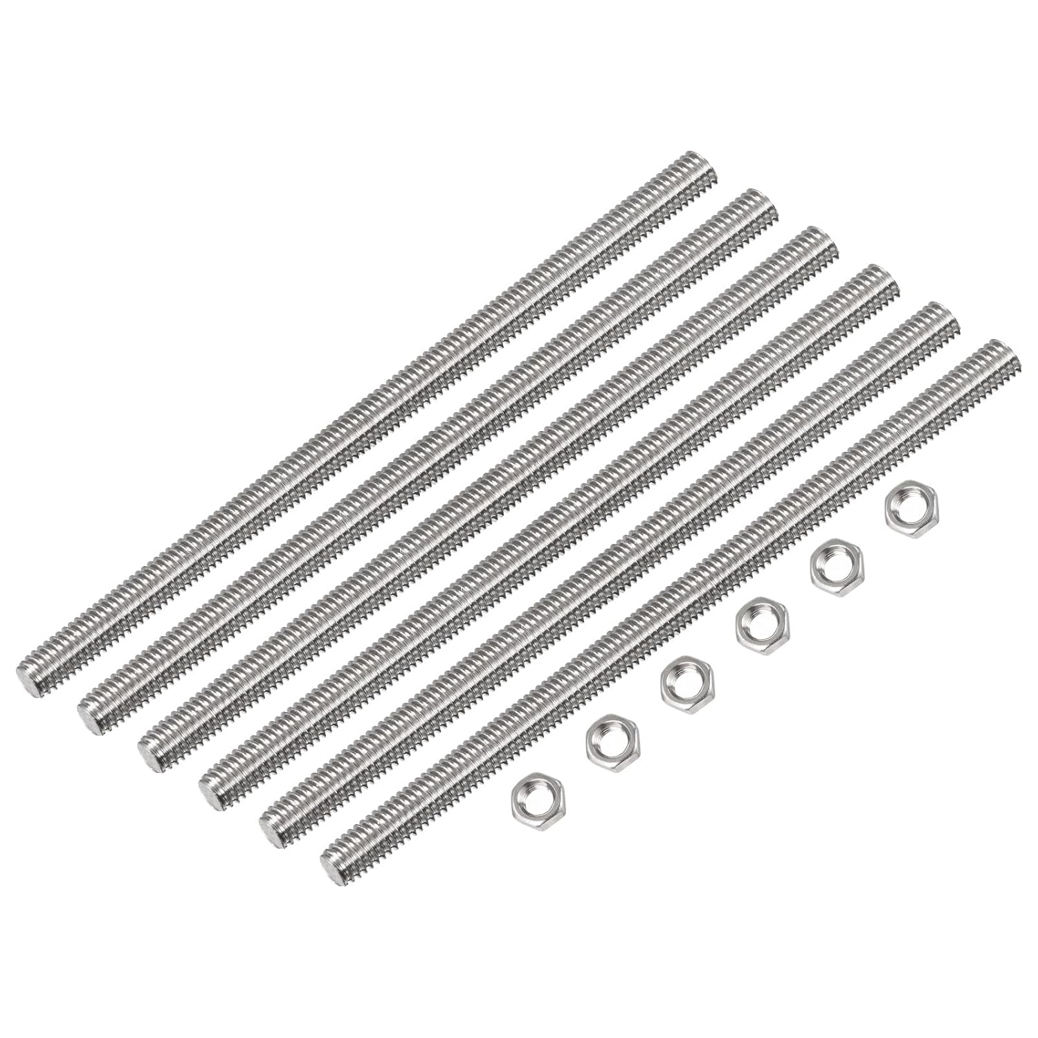 uxcell 6 Pcs M6 x 300mm Fully Threaded Rod with 6 Pcs Hex Nuts, 1mm ...