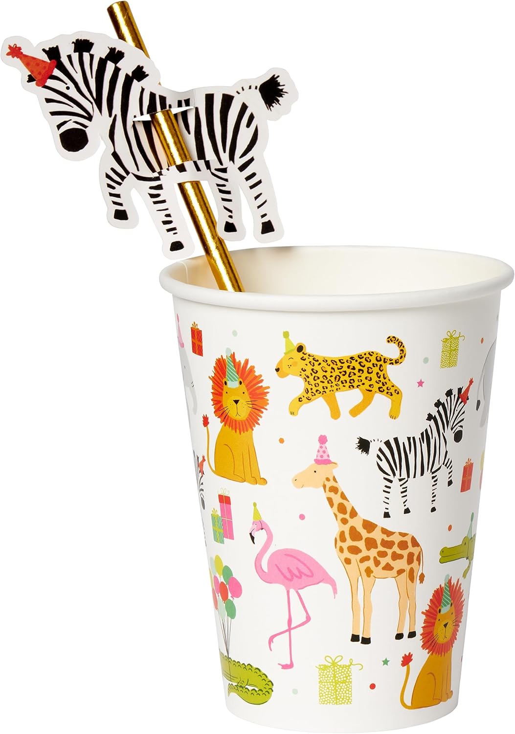 Amazon.com: Party Animal Paper Cups|Straws|Toppers, 8 Count (TWCST ...