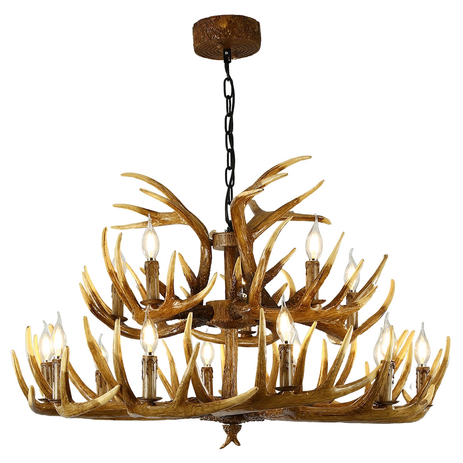 Durahonn 15 Lights Antler Chandelier 10+5 Double Layer Lights Brown ...